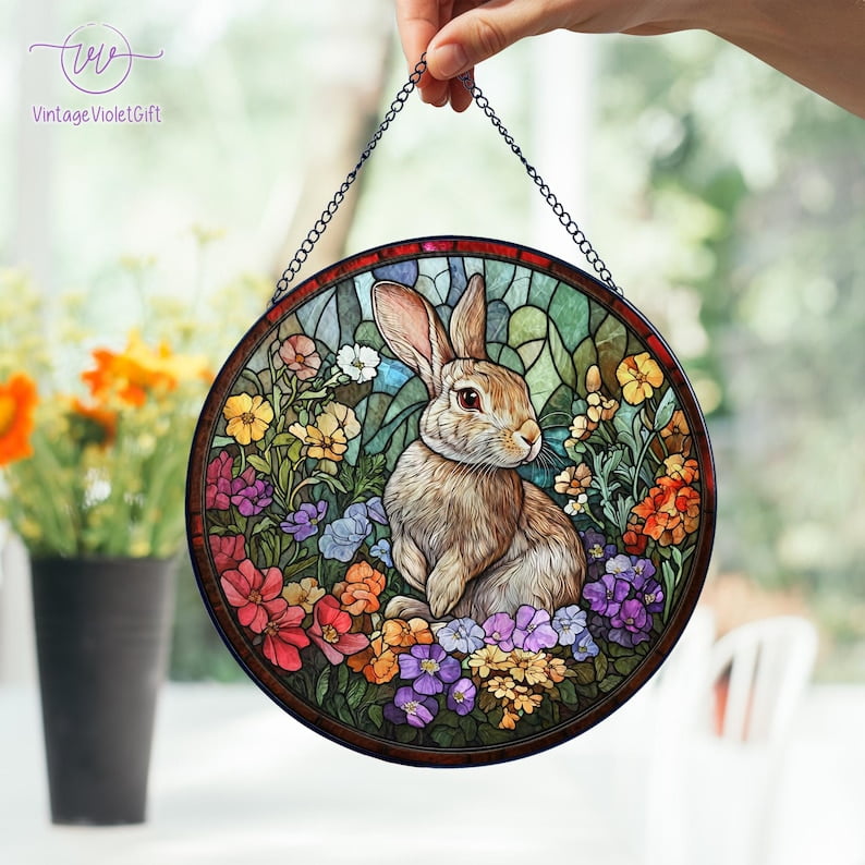 Rabbit Stained Glass Suncatcher, Bunny Suncatcher, Cute Suncatcher ...