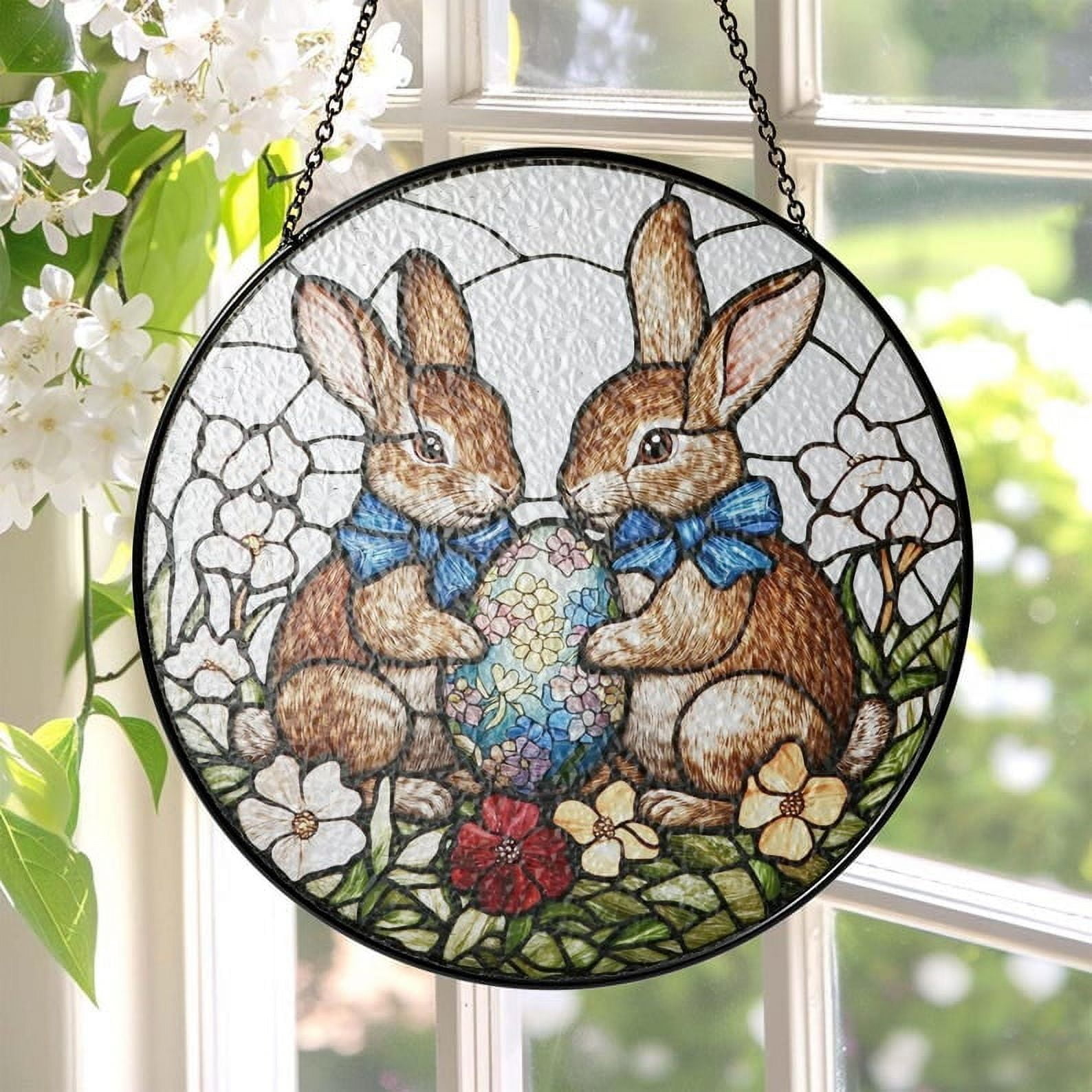 Rabbit Stained Glass Suncatcher Window Hanging, Easter Bunny Decor ...