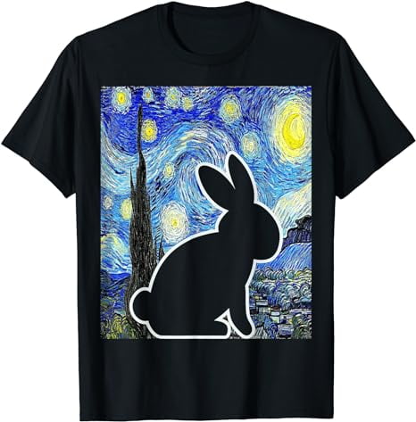 Rabbit Starry Night Bunny Lover Van Gogh Painting T-Shirt - Walmart.com