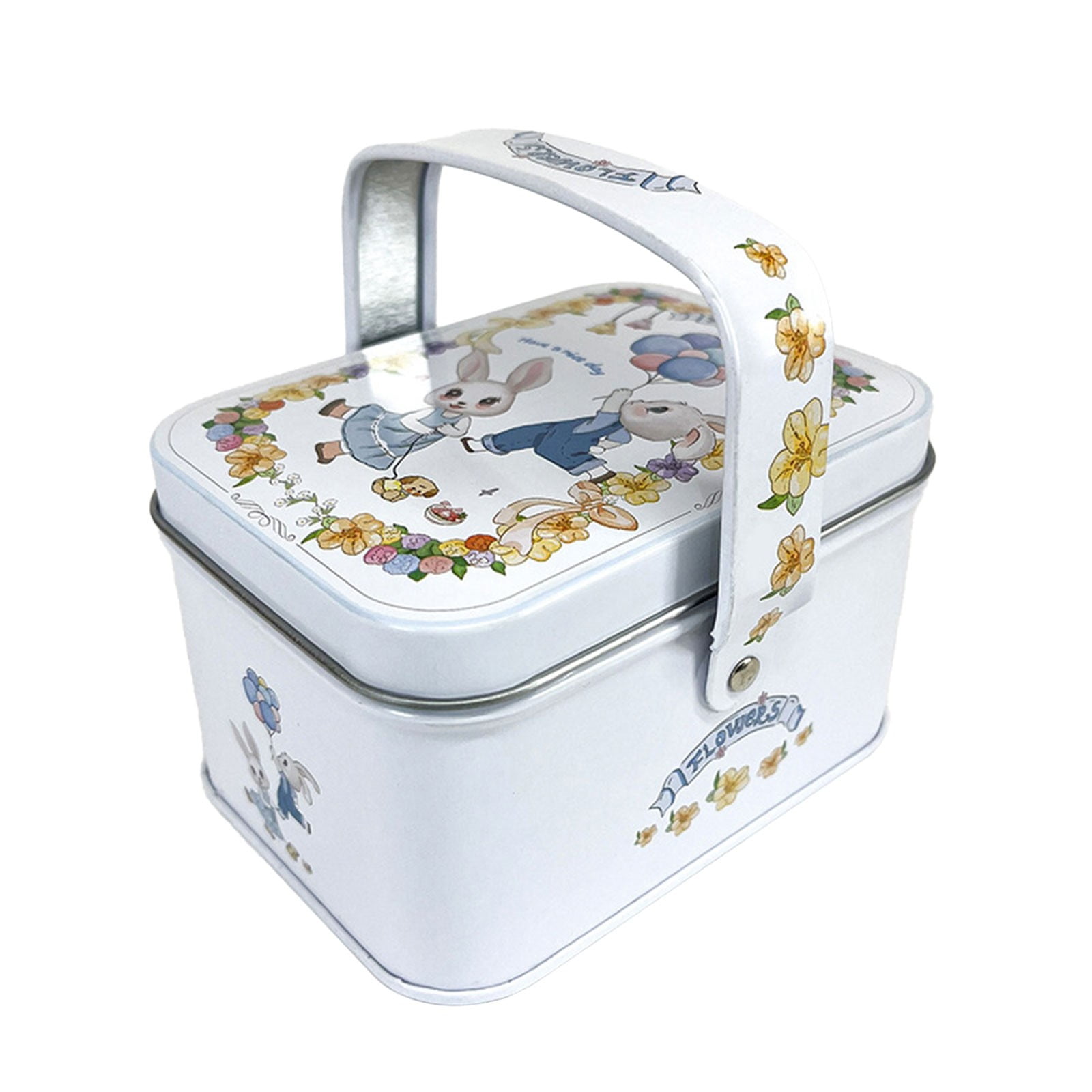 Rabbit Storage Box (White) Simple Bunny Rabbit - Handheld Tin Box ...