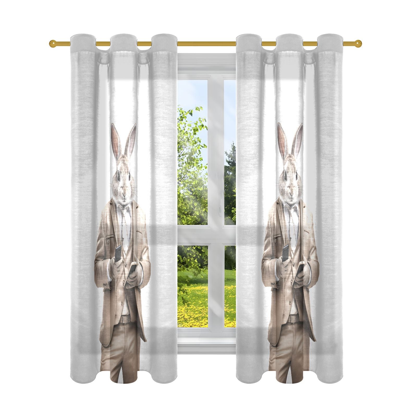 Rabbit Suit Phone Blackout Curtains Patio Door Curtains Window ...