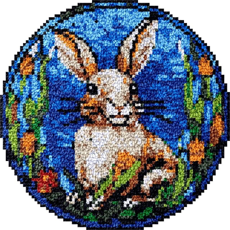 Rabbit & Tulips Latch Hook Round Rug Kits Set for Starter Crochet Hook ...