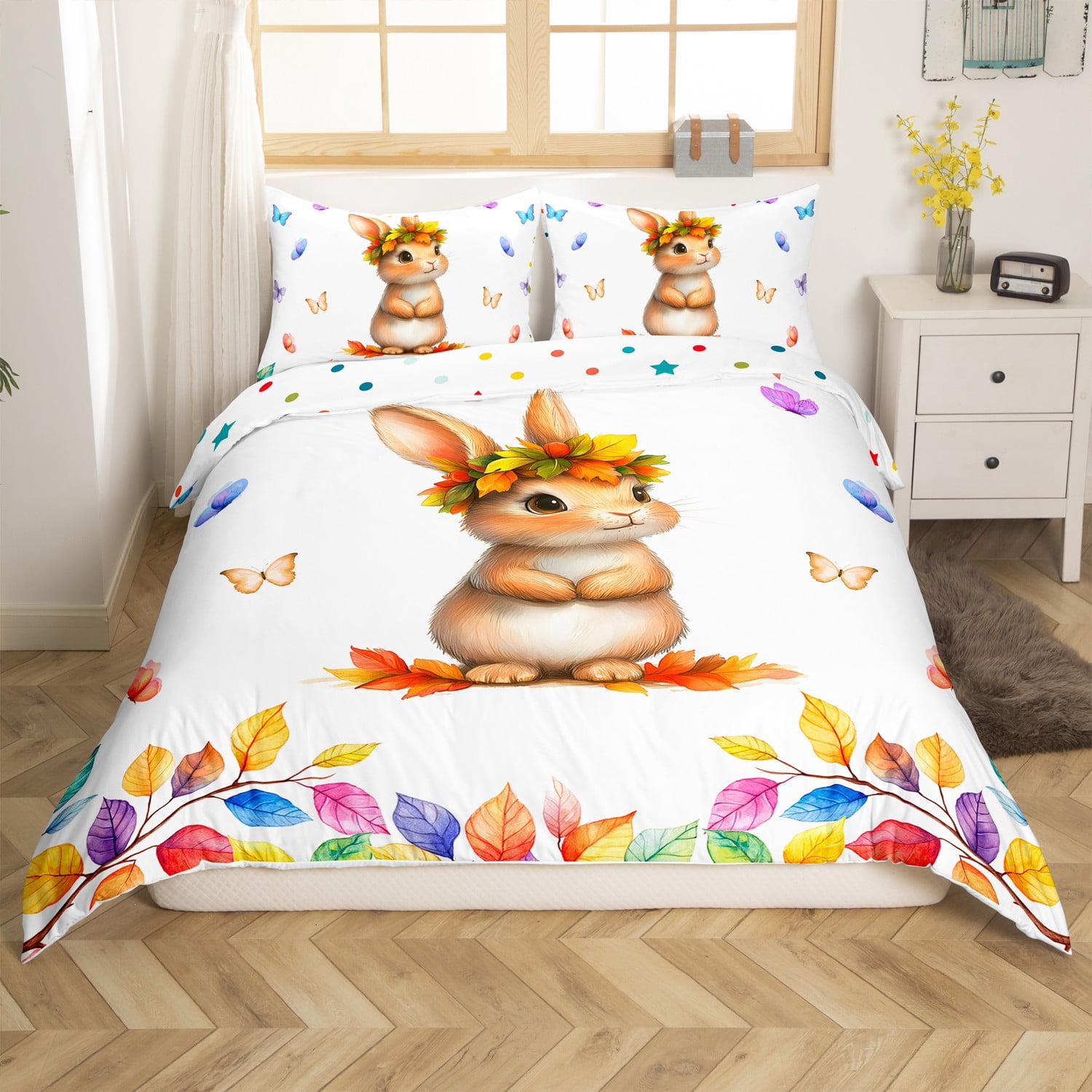 Rabbit Twin Bedding Sets Watercolor Animals Duvet Cover, Woodland ...