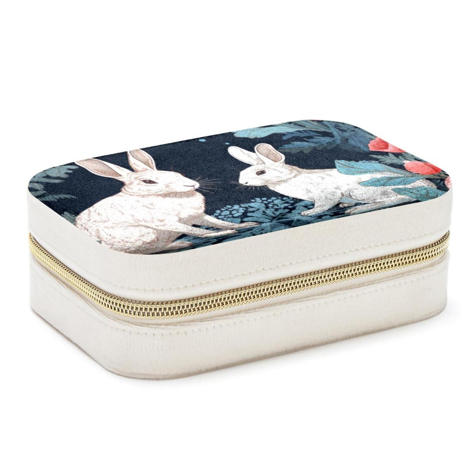 Rabbit Velvet Portable Jewelry Organizer Box with Removable Compartment ...