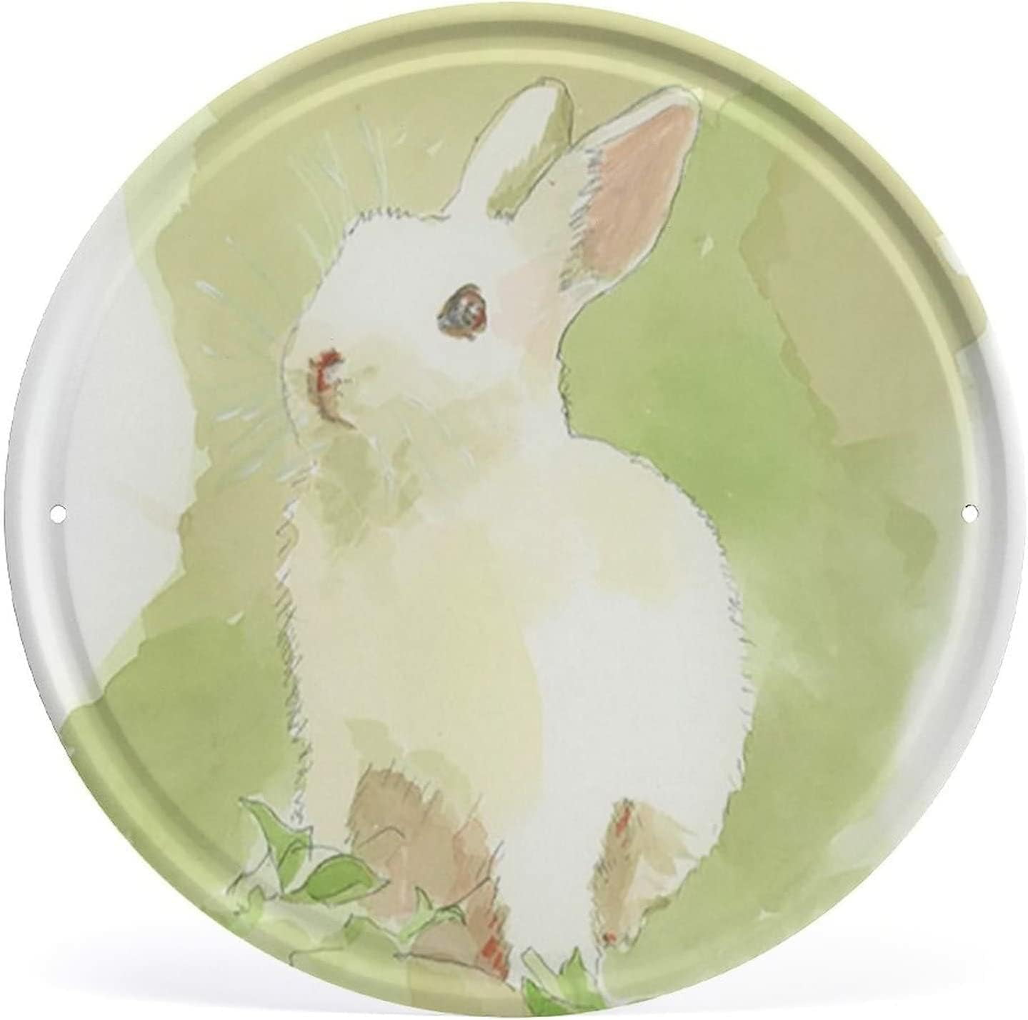 Rabbit Vintage Style Round Metal Tin Signs Wreath Sign Welcome Metal ...