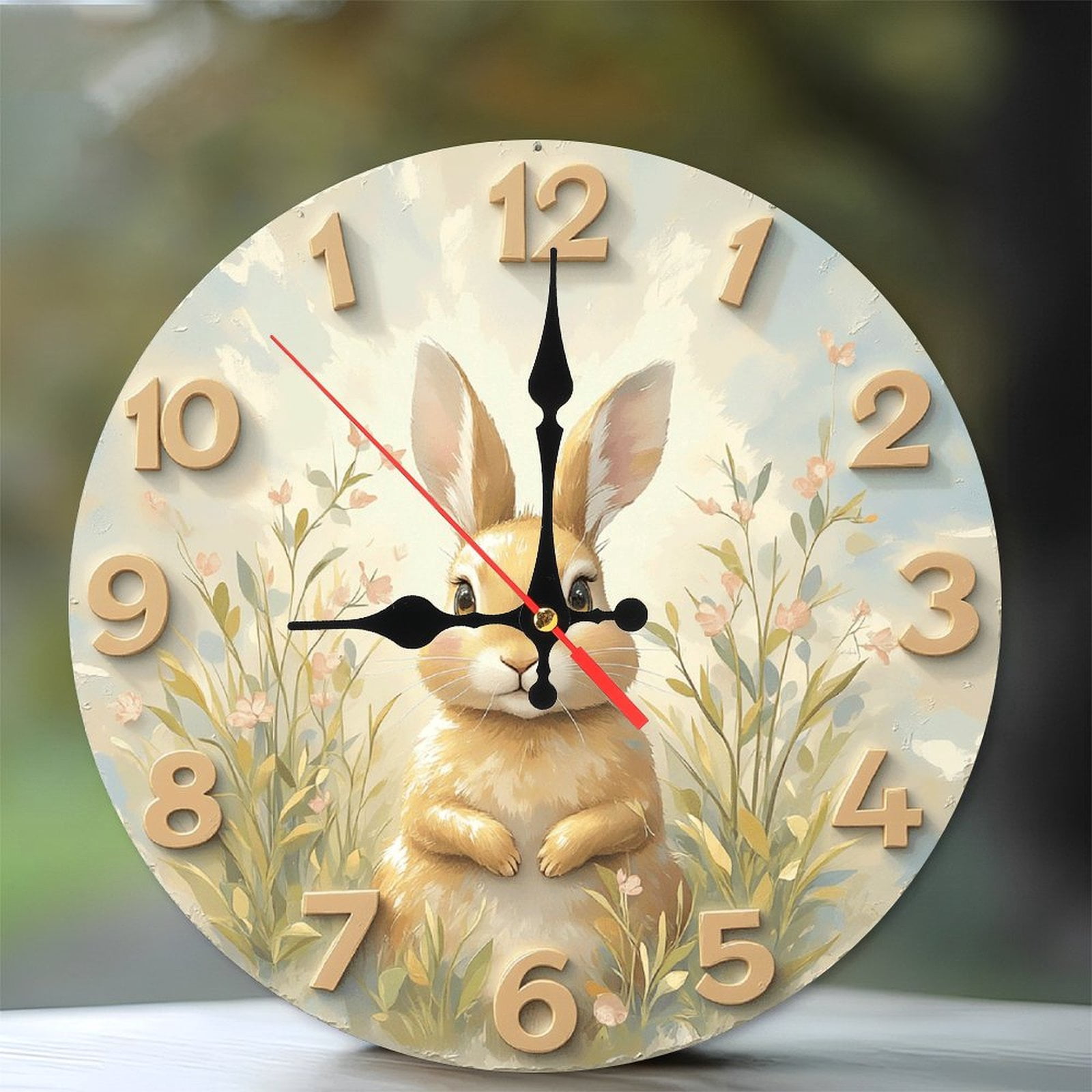 Rabbit Wall Clock 10-Inch Silent Wooden Wall Clock, Battery Operated ...