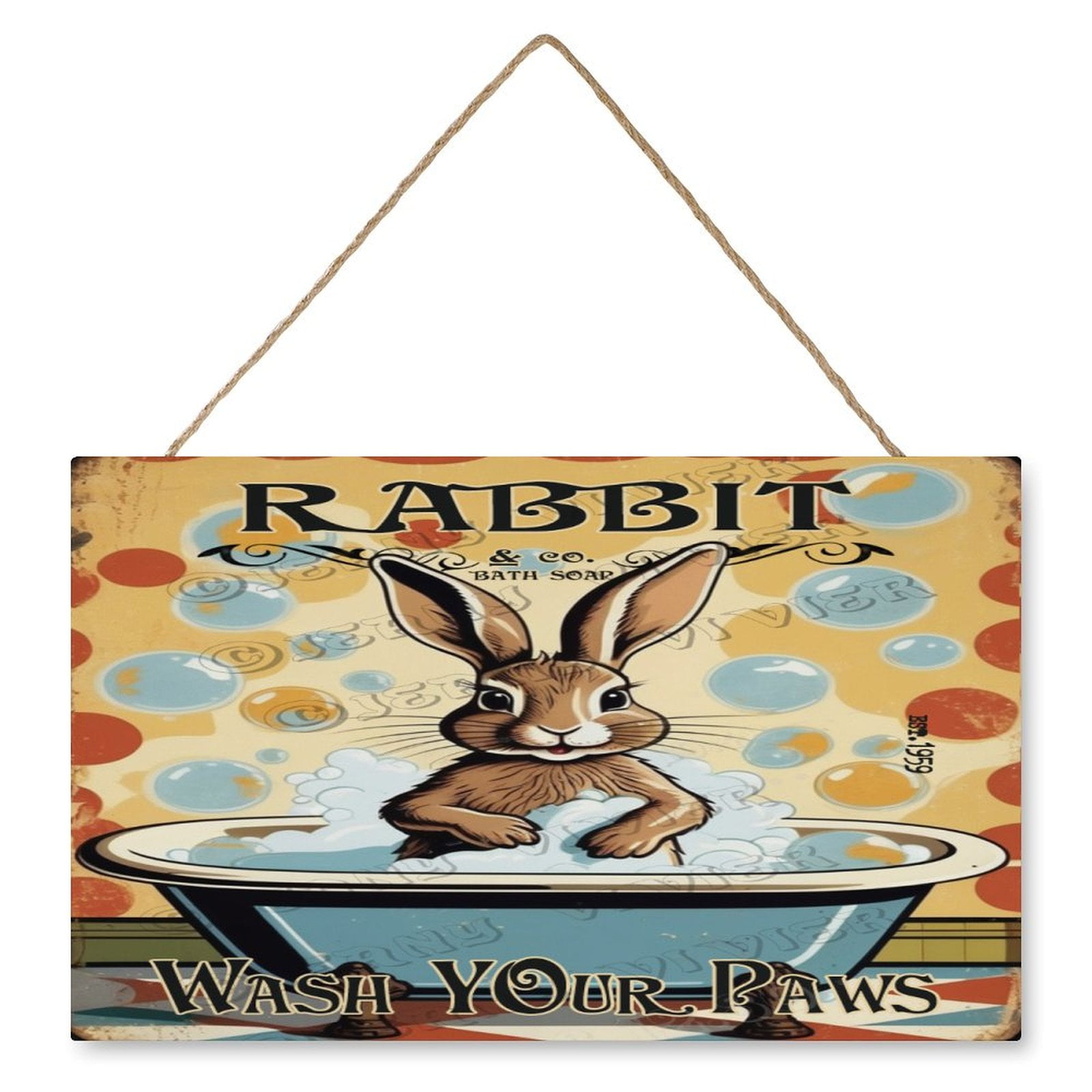Rabbit Wash Your Paws Decorative Wood Hanging Wood Plaque, Rustic Door ...