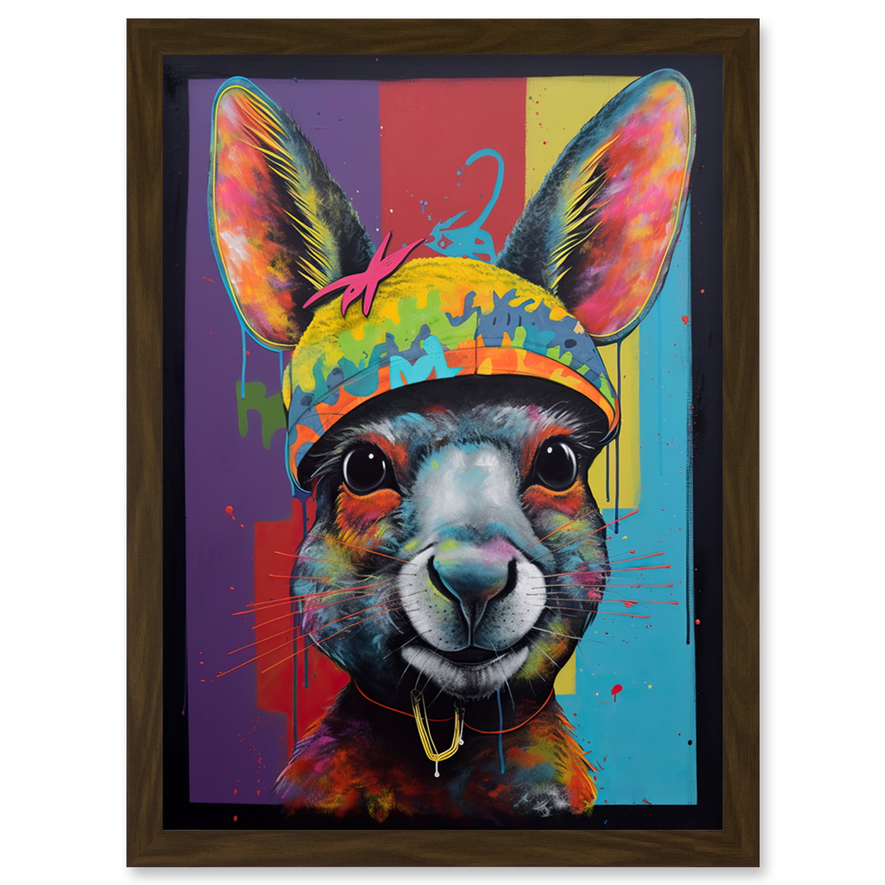 Rabbit Wearing Wolly Hat and Collar Modern Pop Art Artwork Framed Wall ...