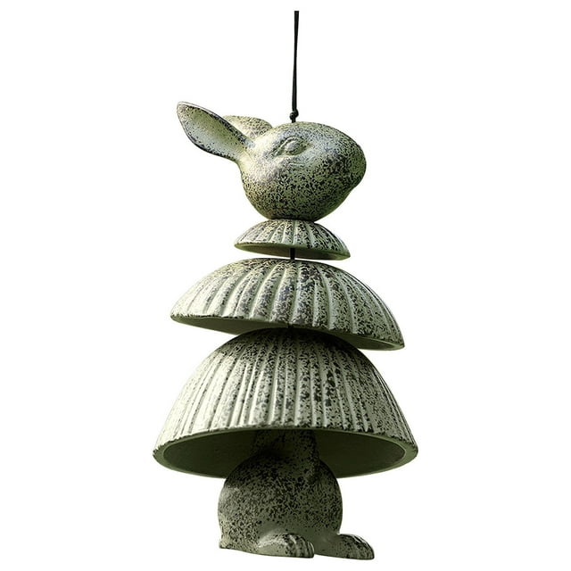 Rabbit Wind Chime Wind Bell, Bunny Tiered Cast Aluminum Verdigris Fini ...