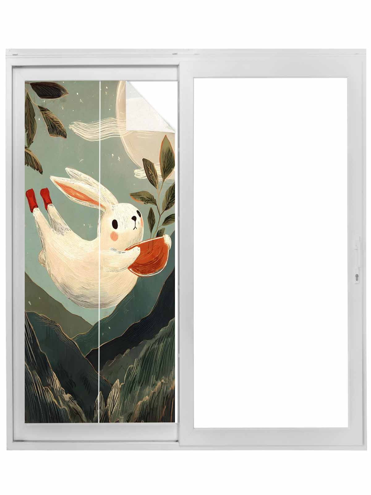 Rabbit Window Privacy Film, Oriental Night Sky Full Moon Mountains ...