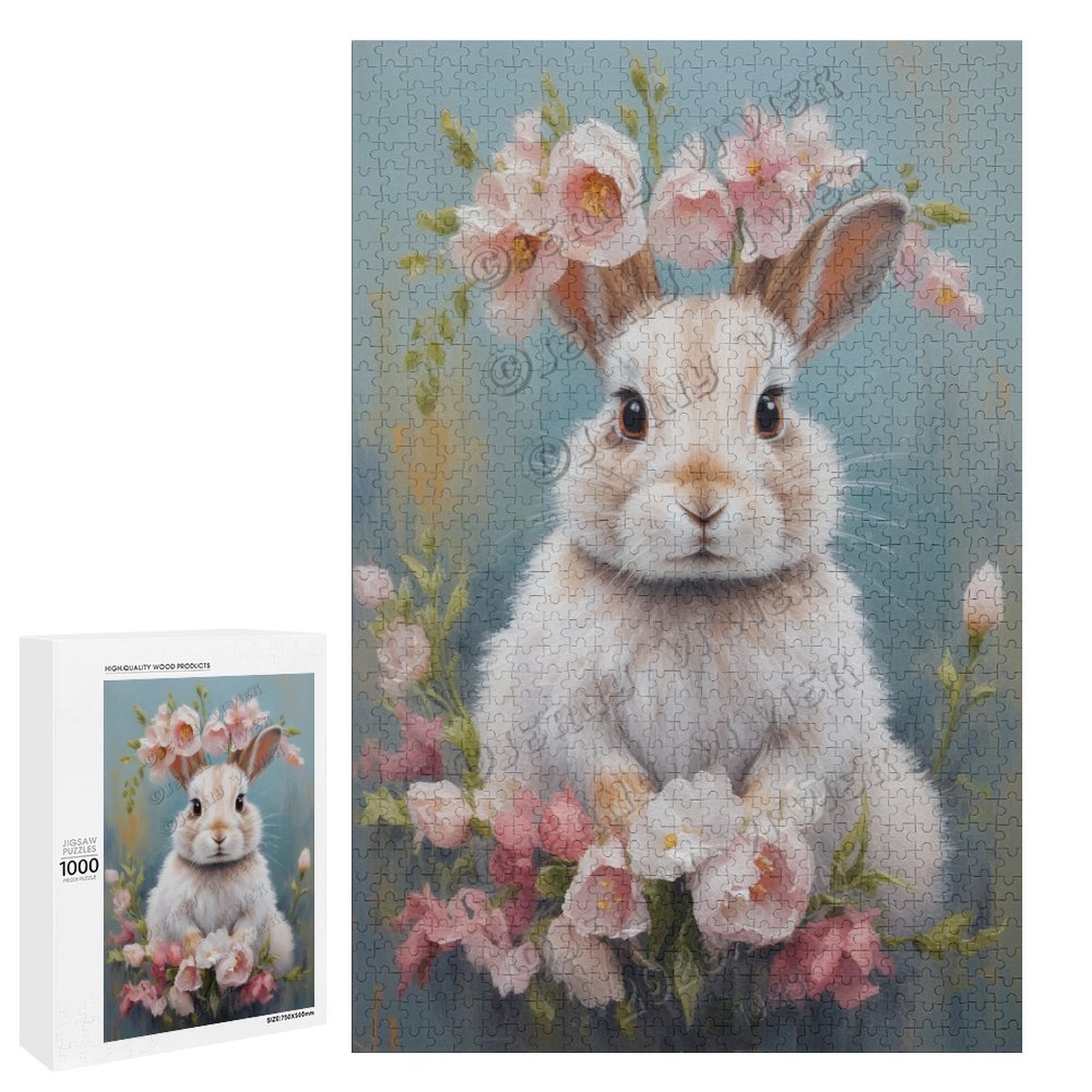 Rabbit With Flower Oil Painting 1000-Piece Rabbit Puzzle for Adults ...