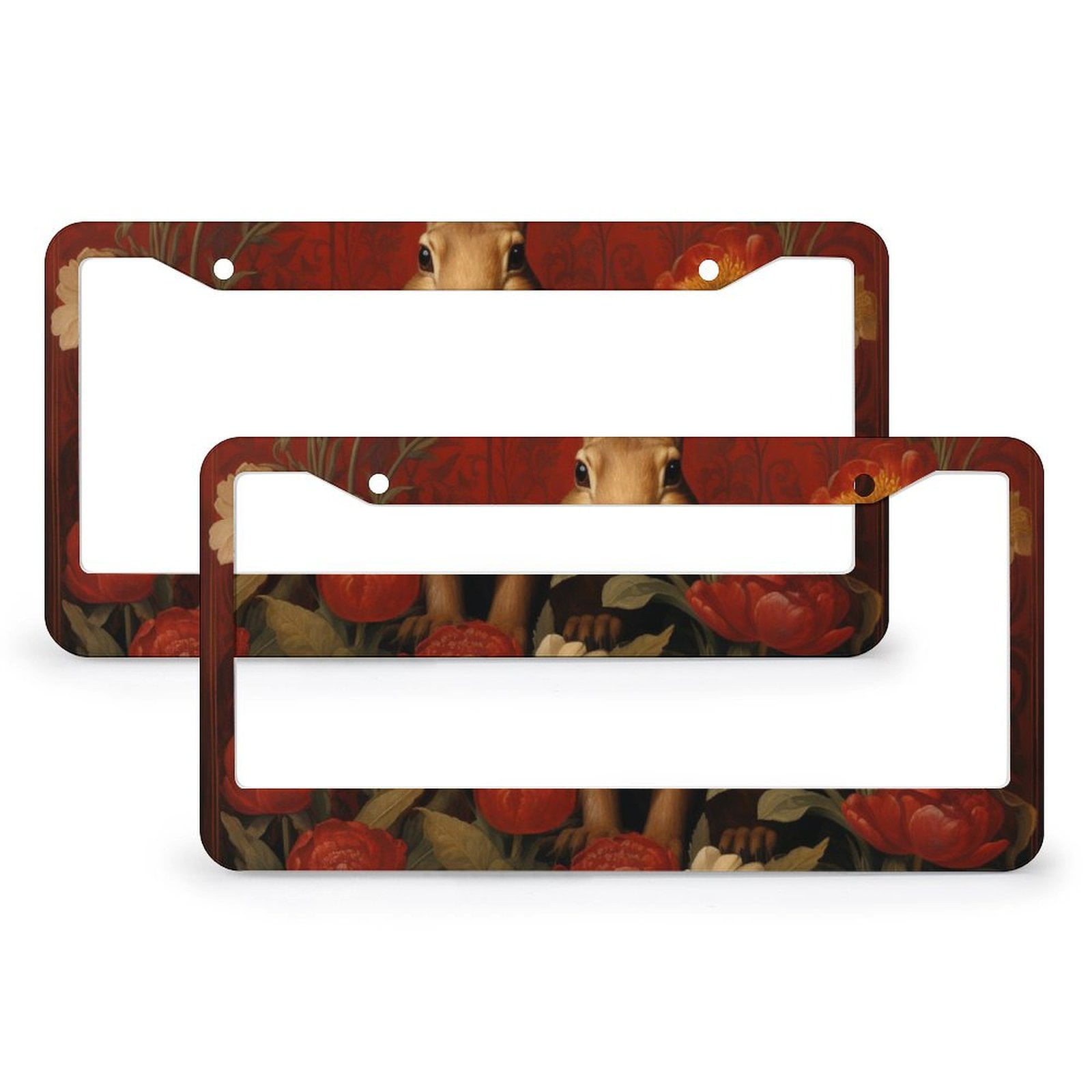 Rabbit With Flowers In A Red Background License Plate Cover 2 Pack ...