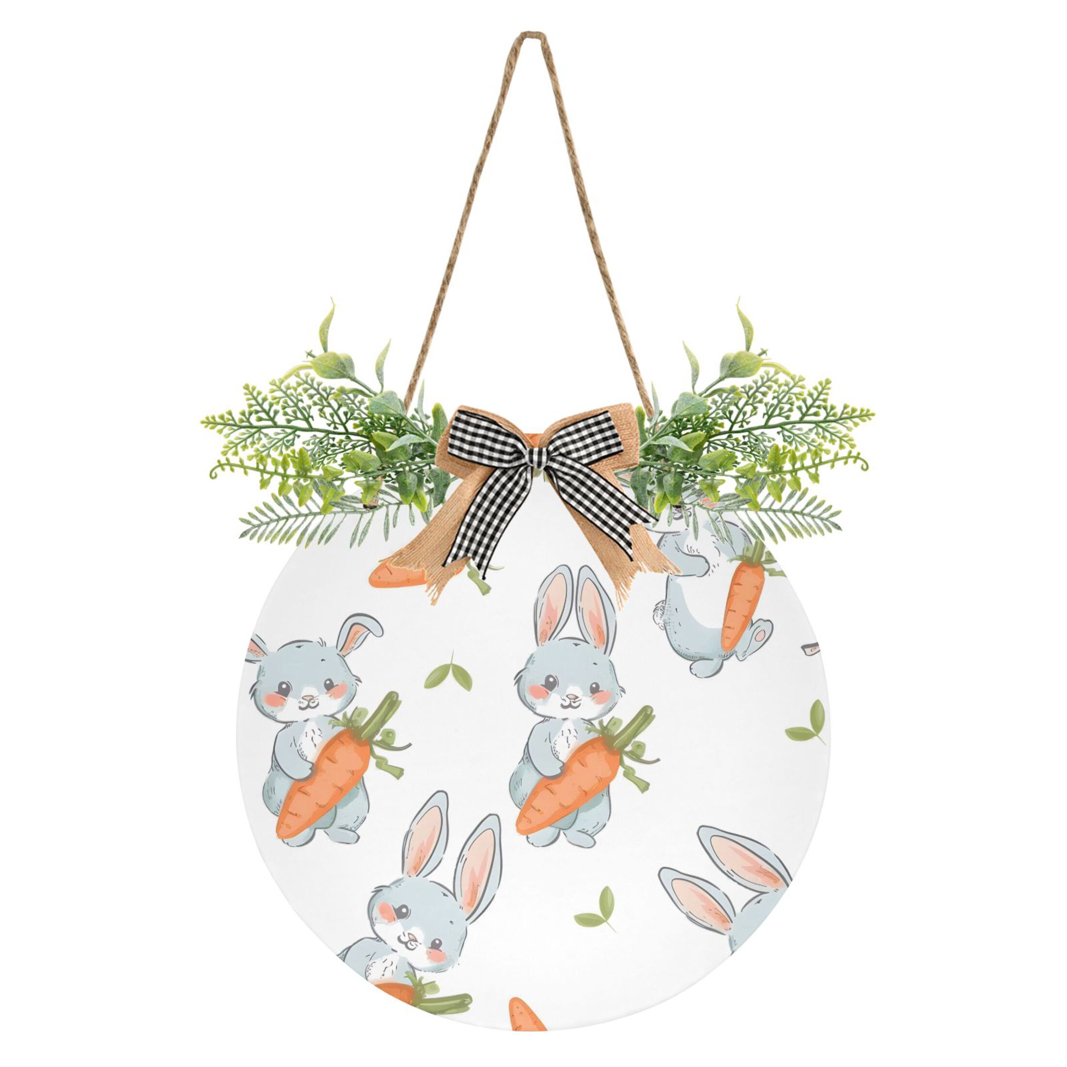 Rabbit and Carrot Welcome Front Door Sign Round 12 inch Porch Hanging ...