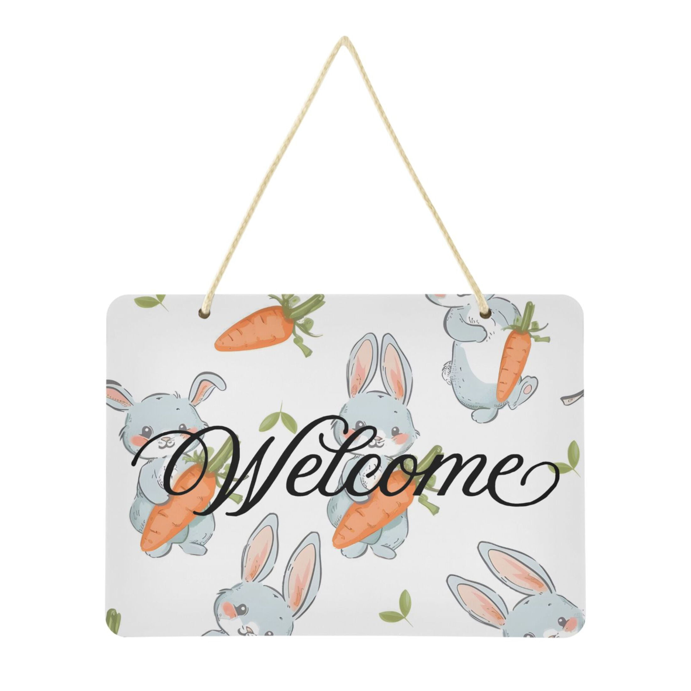 Rabbit and Carrot Welcome Sign Front Door PVC 14x10 inch Hanger Hello ...