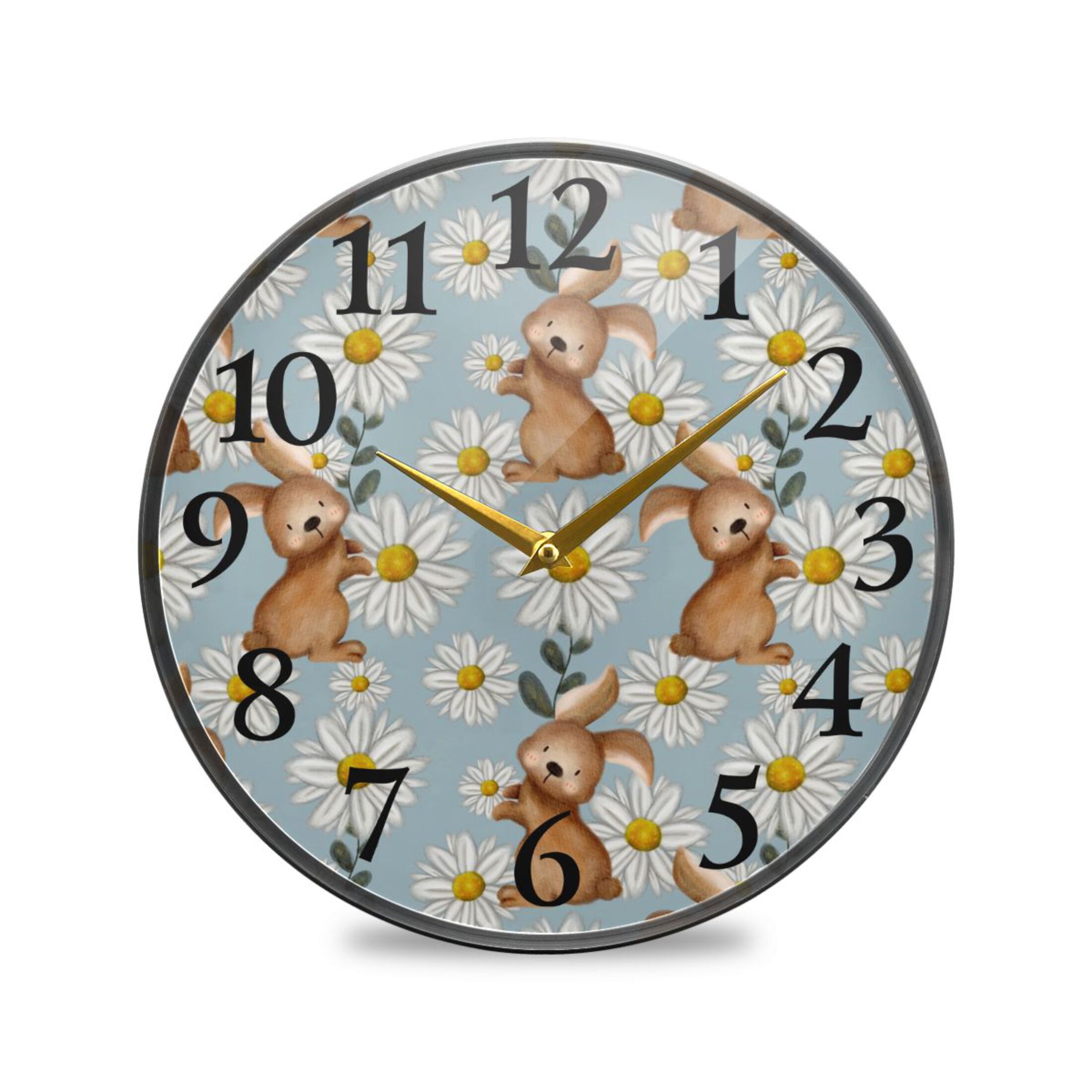 Rabbit and Daisy Flower Watercolor Wall Clocks Battery Operated 9.5 ...