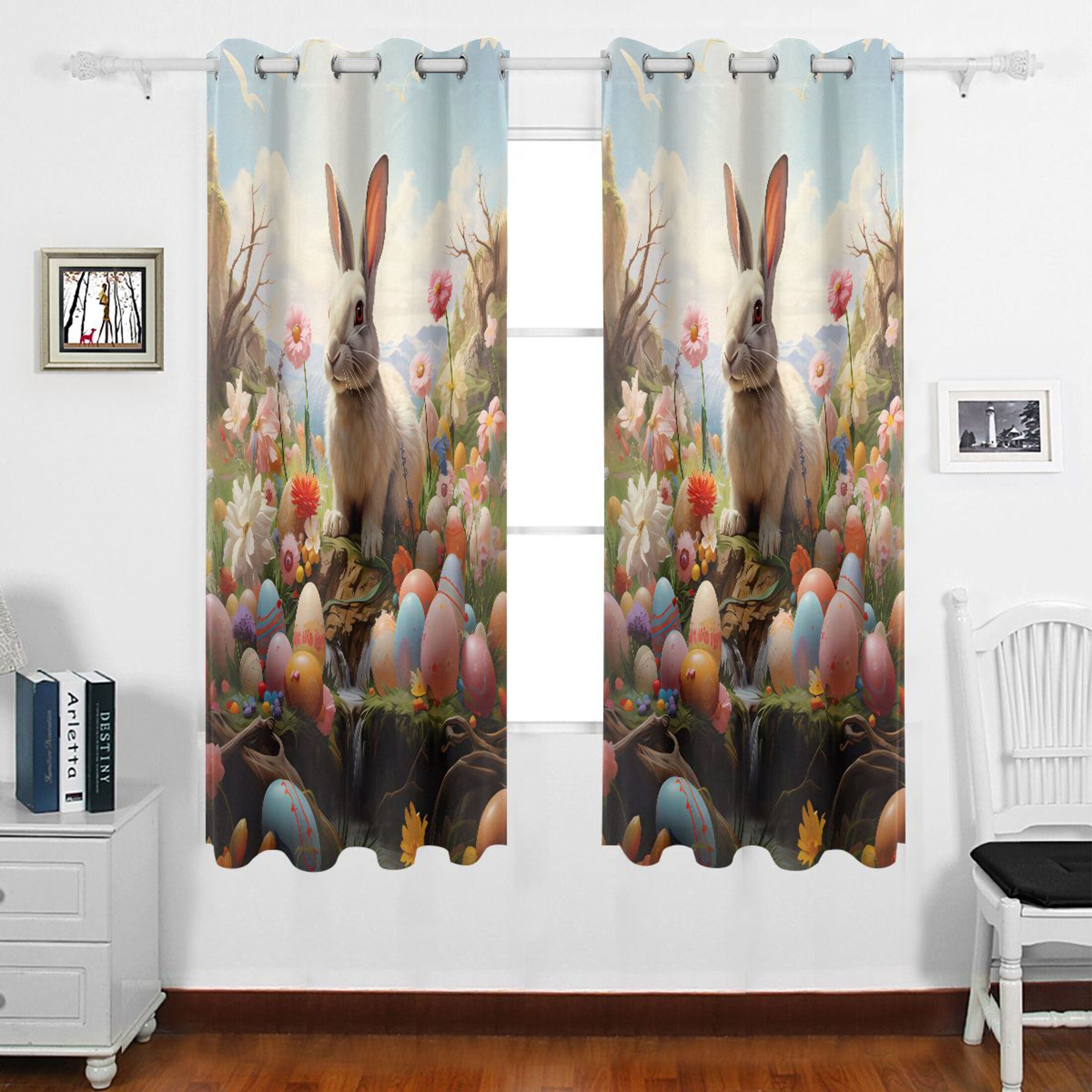 Rabbit and Eggs Grommet Blackout Curtains Thermal Insulated Window ...