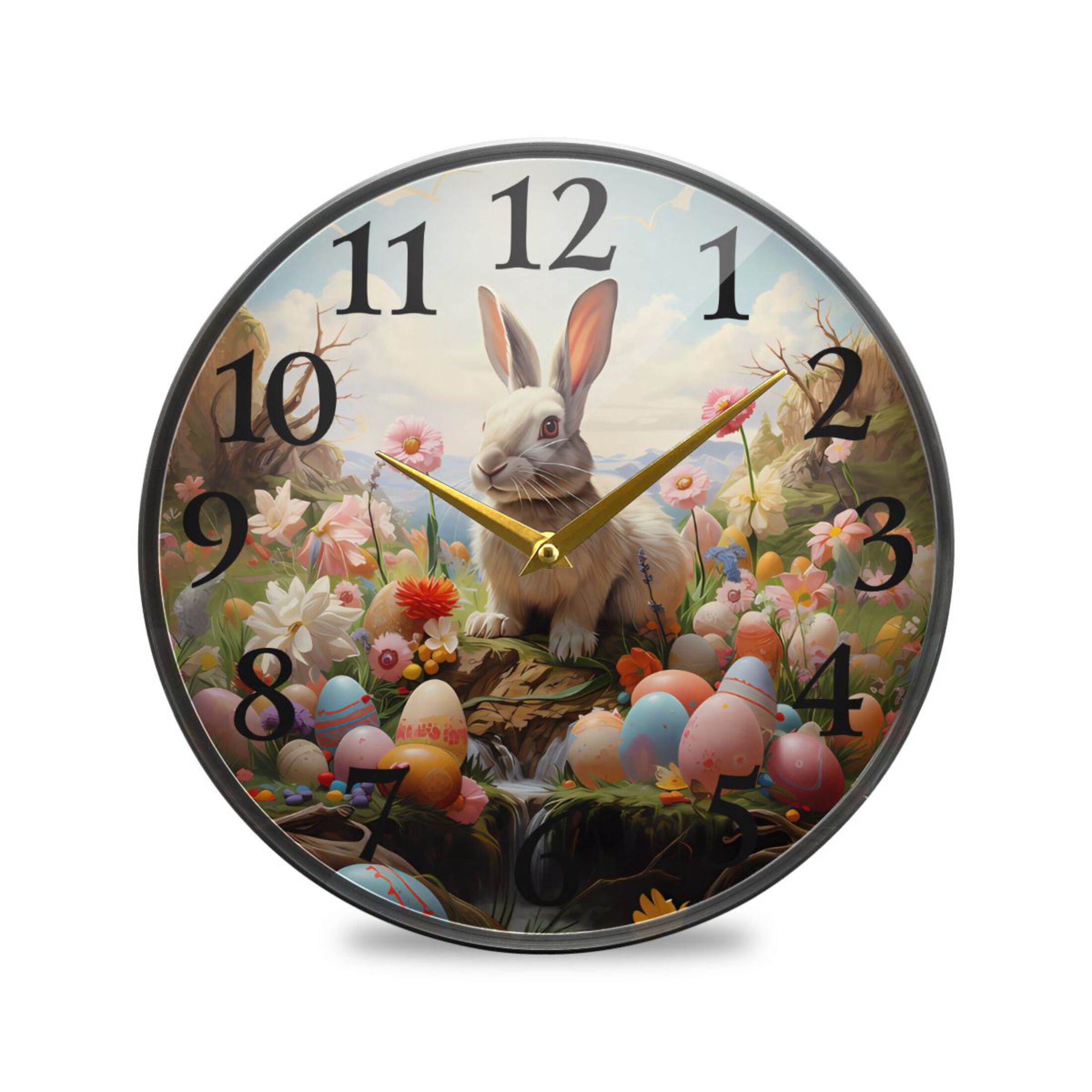 Rabbit and Eggs Wall Clocks Battery Operated 9.5 Inch Round Clock ...