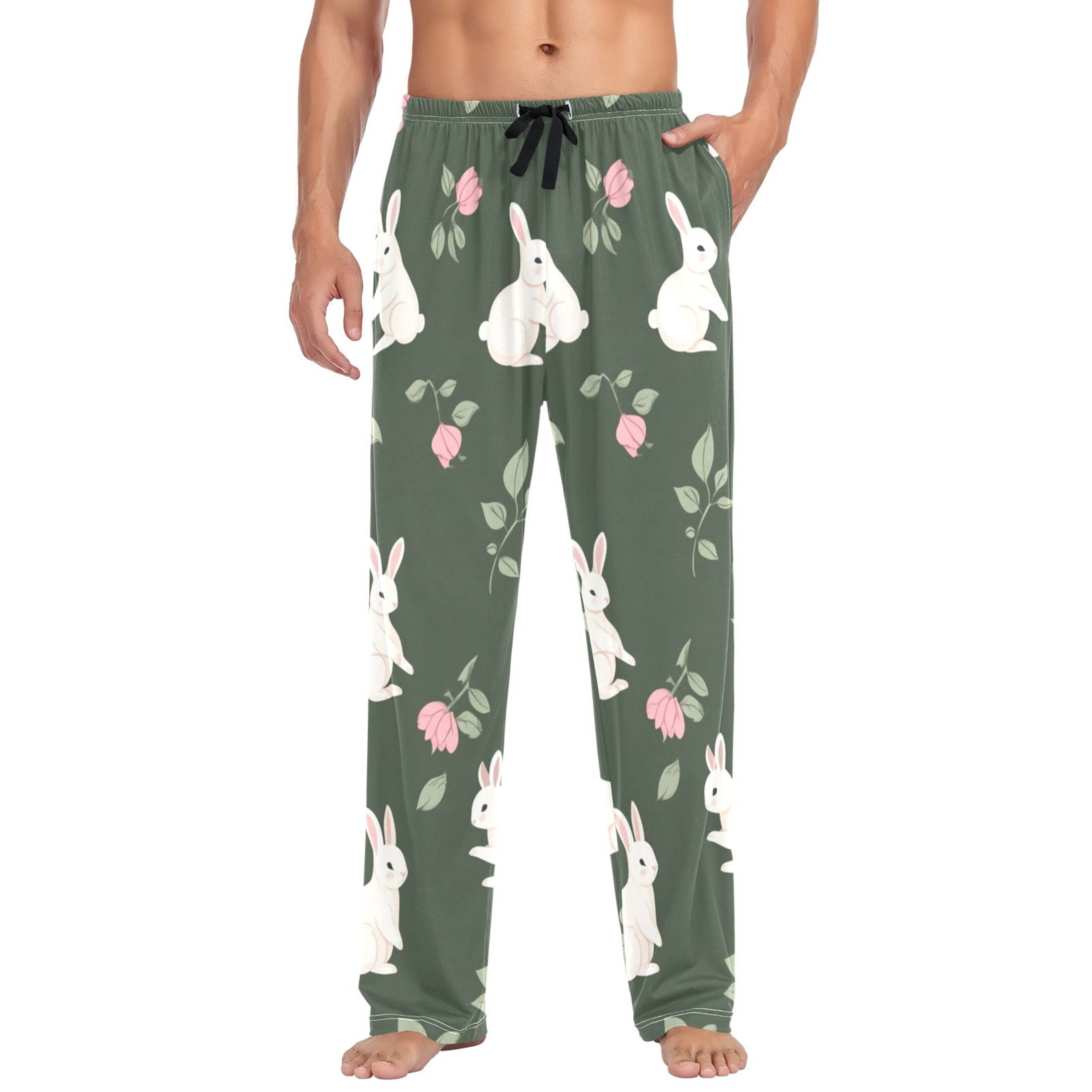 Rabbit and Flower Print Mens Cotton Pajama Pant Sleep and Lounge ...