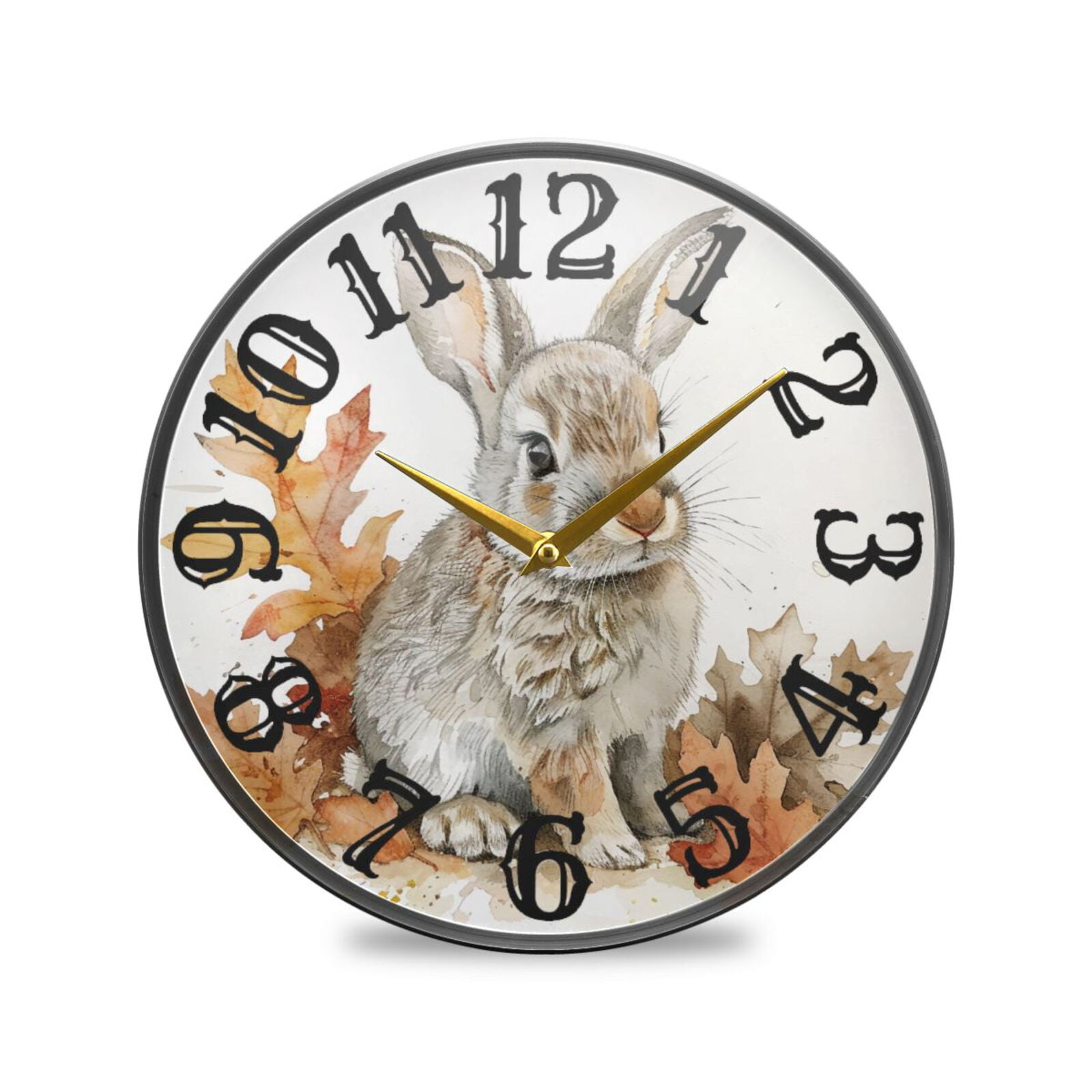 Rabbit and Leaves Wall Clock 12 Inch Silent Non Ticking Battery ...