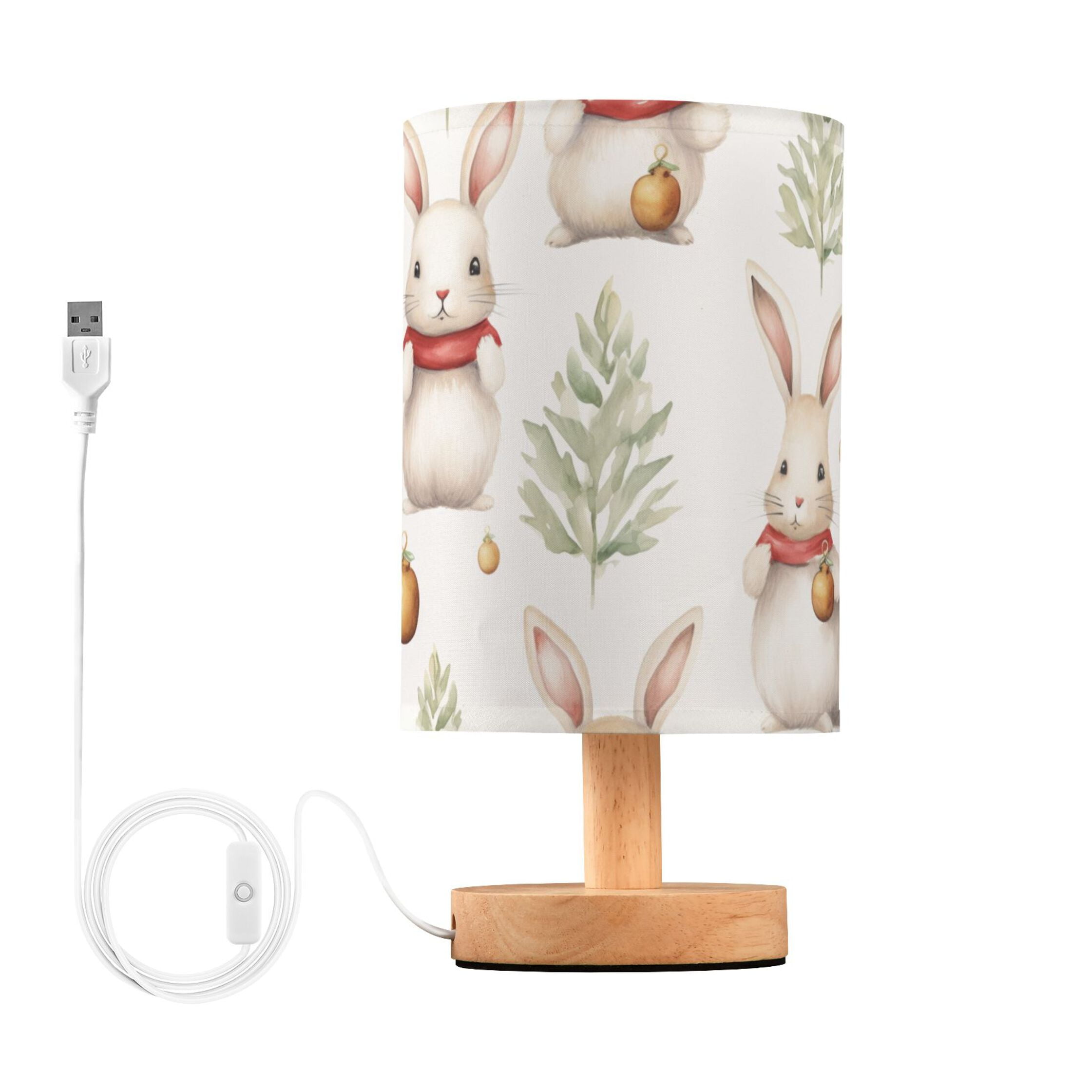 Rabbit and Trees Bedside Table Lamp LED Warm Lights with USB Charging ...