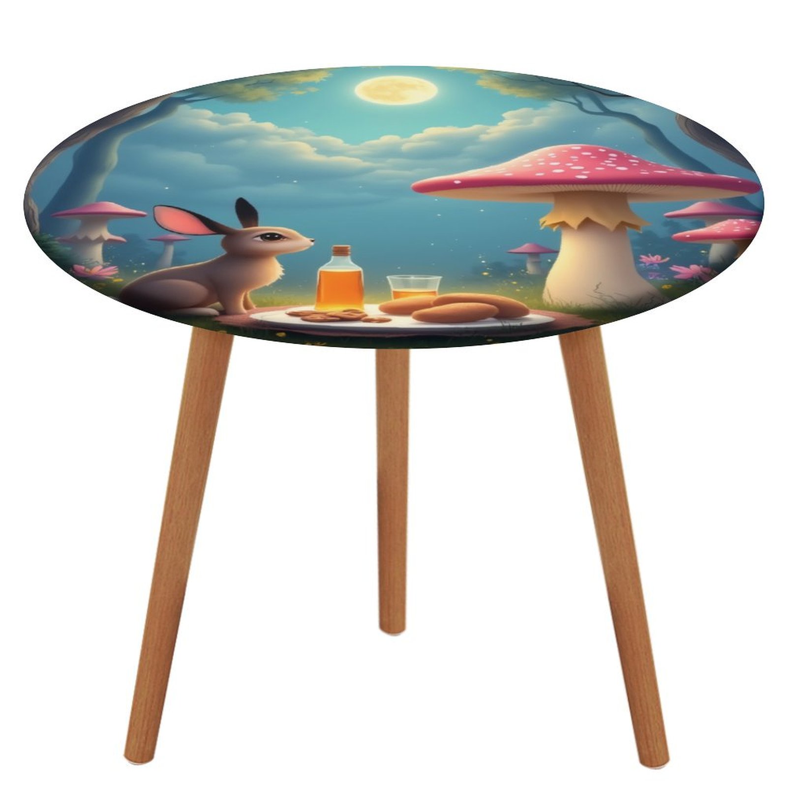 Rabbit in Enchanted Forest Pattern Round Tablecloth Waterproof Elastic ...