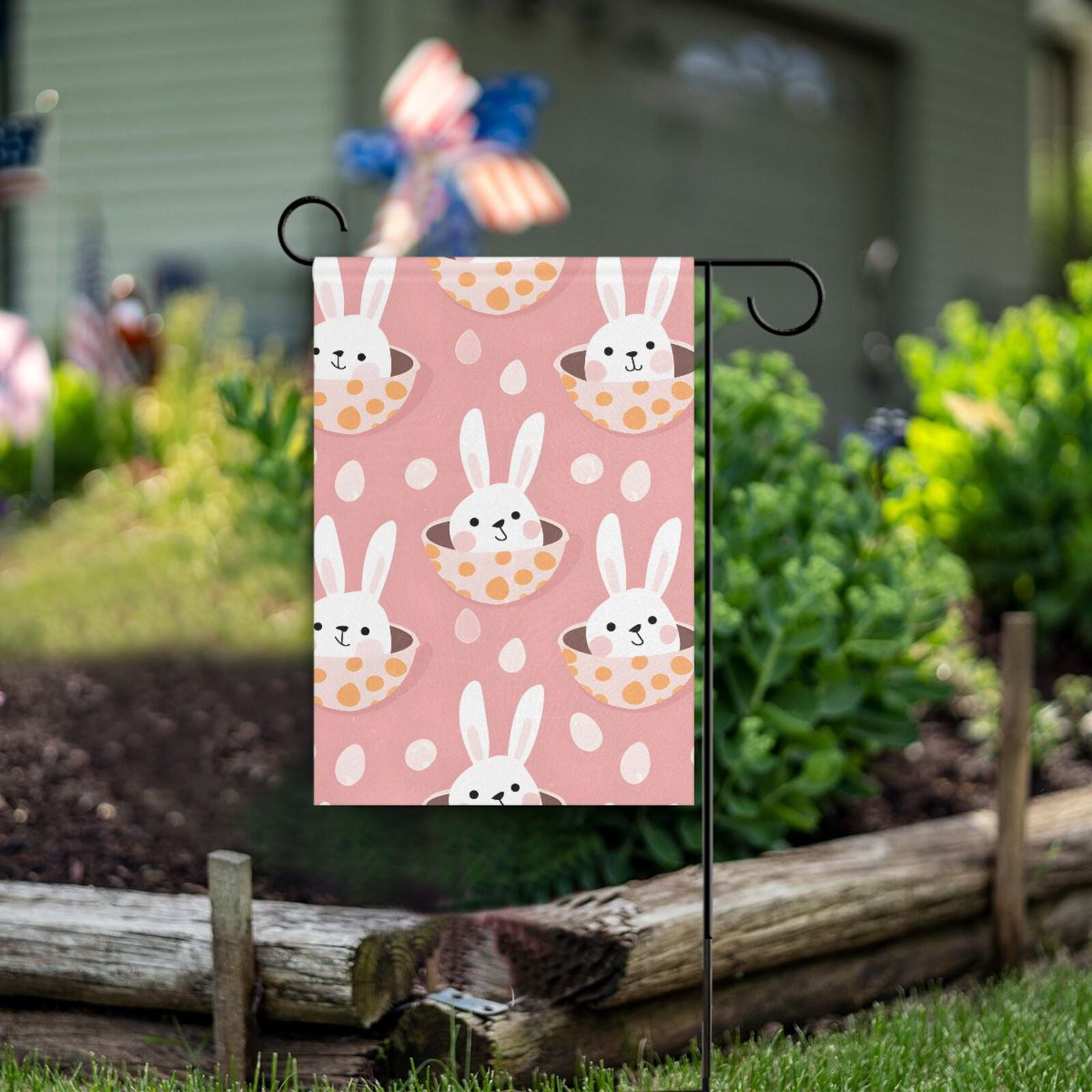 Rabbit in Hole Garden Flag Double Sided Outdoor Banners for Courtyard ...