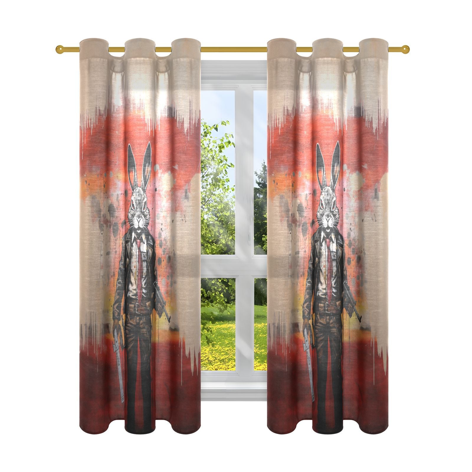 Rabbit in Suit Blackout Curtains Patio Door Curtains Window Decoration ...