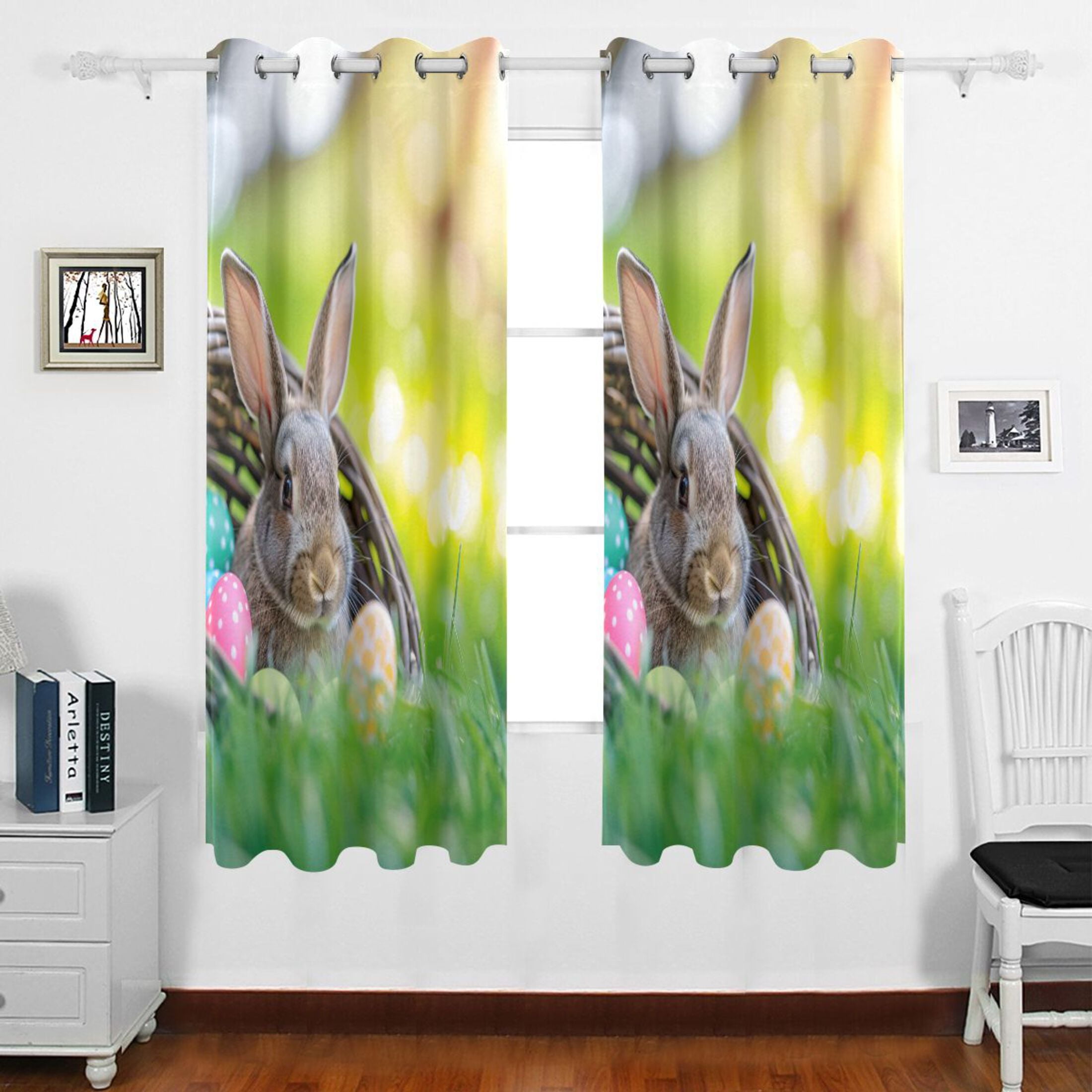 Rabbit on Grass in Summer Grommet Blackout Curtains Thermal Insulated ...