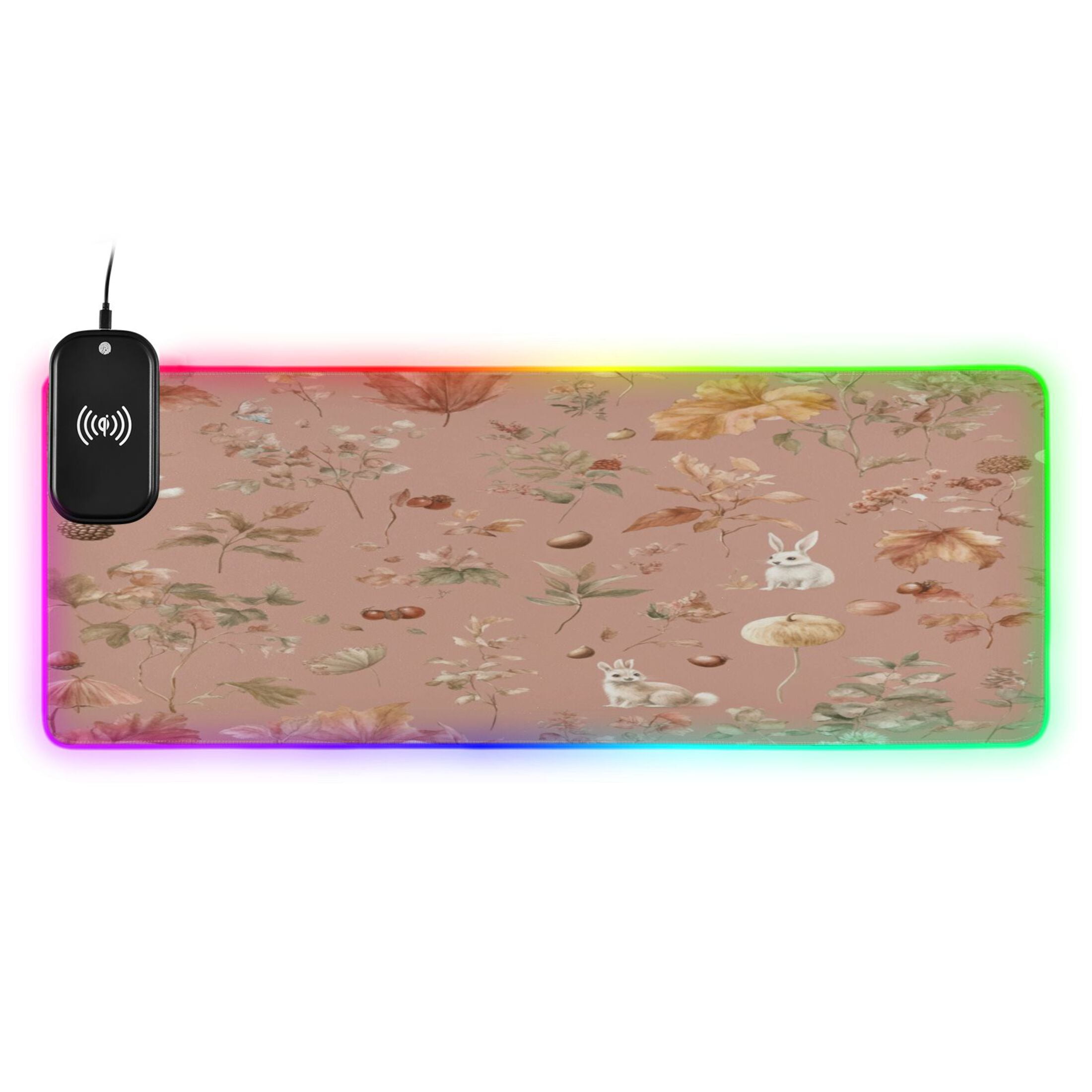 Rabbit on Red Background Large RGB Gaming Mouse Pad with Fast Wireless ...