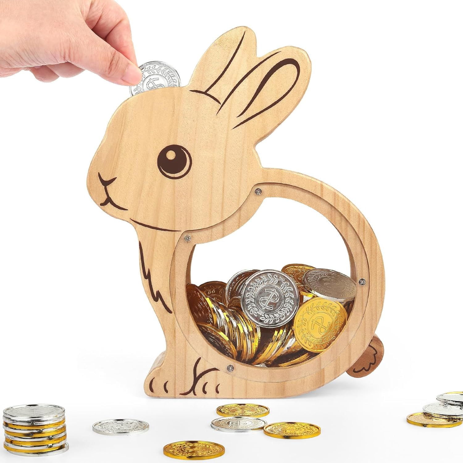 Rabbit piggy bank, personalized and unbreakable wooden piggy bank, cute ...