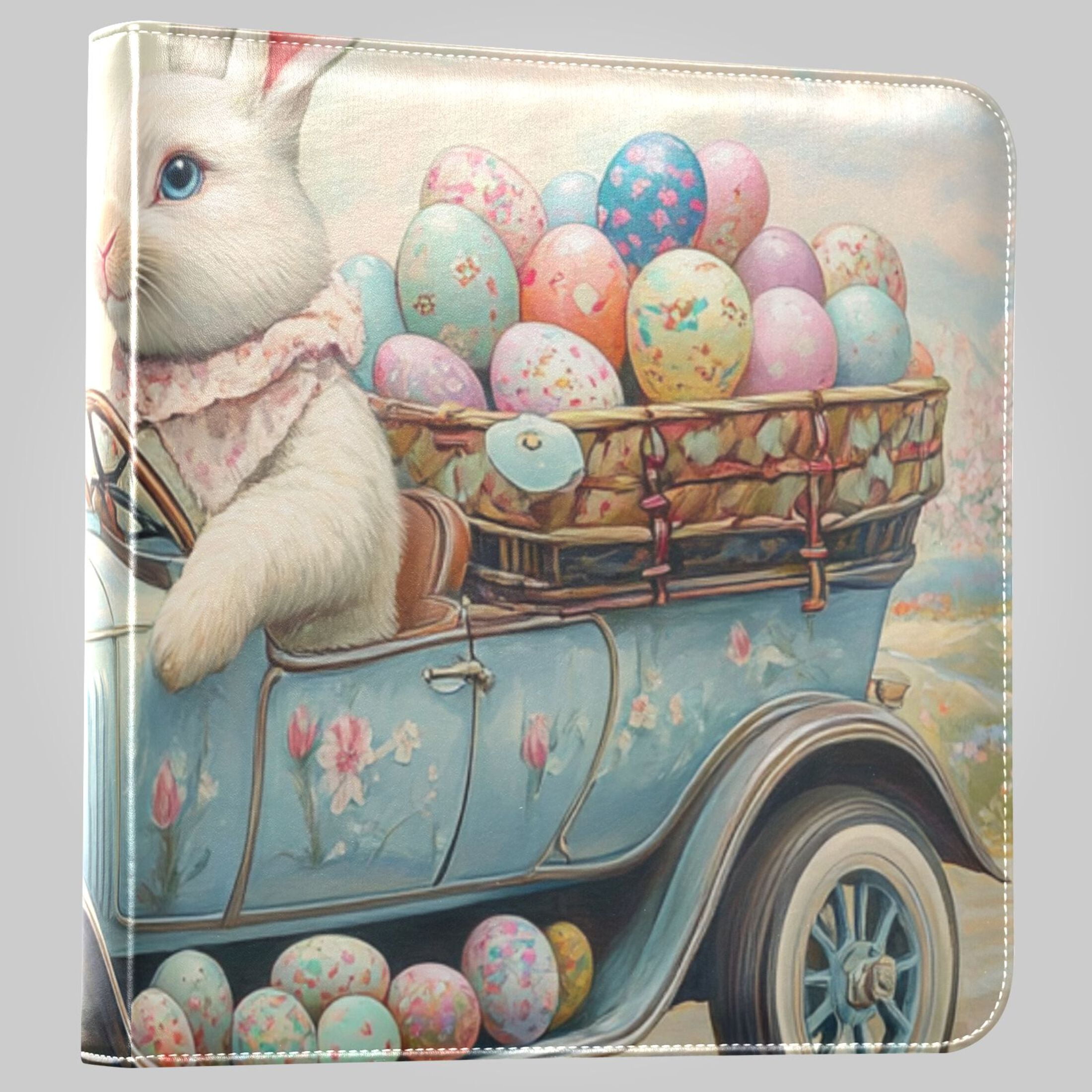 Rabbit with Car Of Easter Eggs PU Leather Photo Albums 3 Rings Binder ...