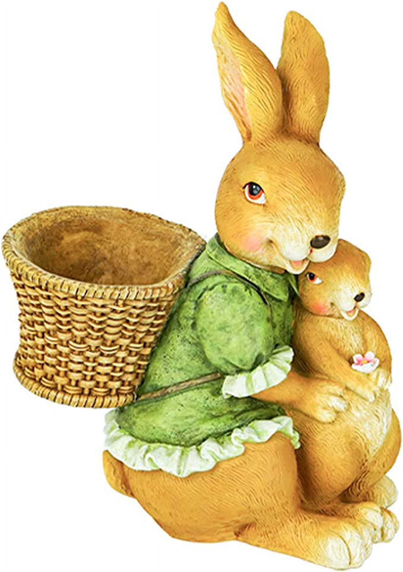 Rabbit with Flowerpot Garden Statue, Bunny Figurine Flower Basket ...