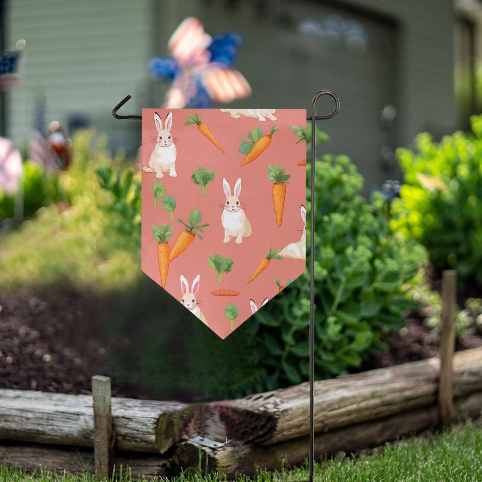 Rabbits Carrots Garden Flag 18" x 12.5" Double Sided Yard Lawn Outdoor ...