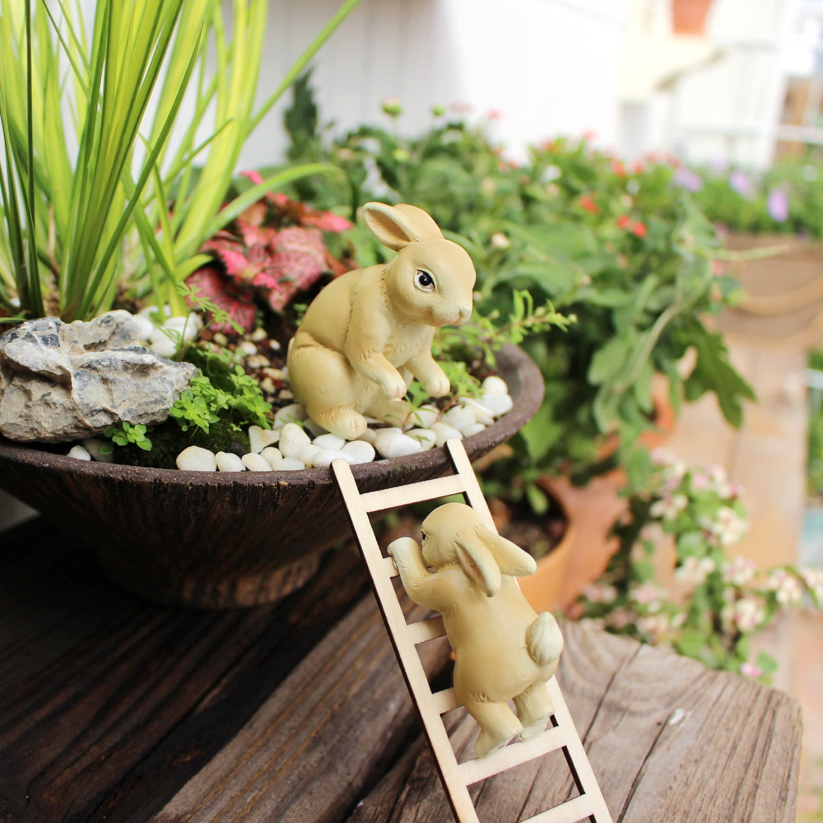 Rabbits Climbing The Stairs Fairy Garden 2Pcs Garden Decor Yard ...
