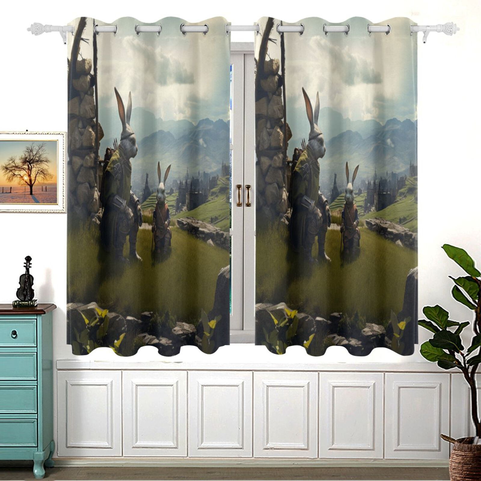 Rabbits Clouds Forest Trees Camping Black Out Curtains Aesthetic for ...