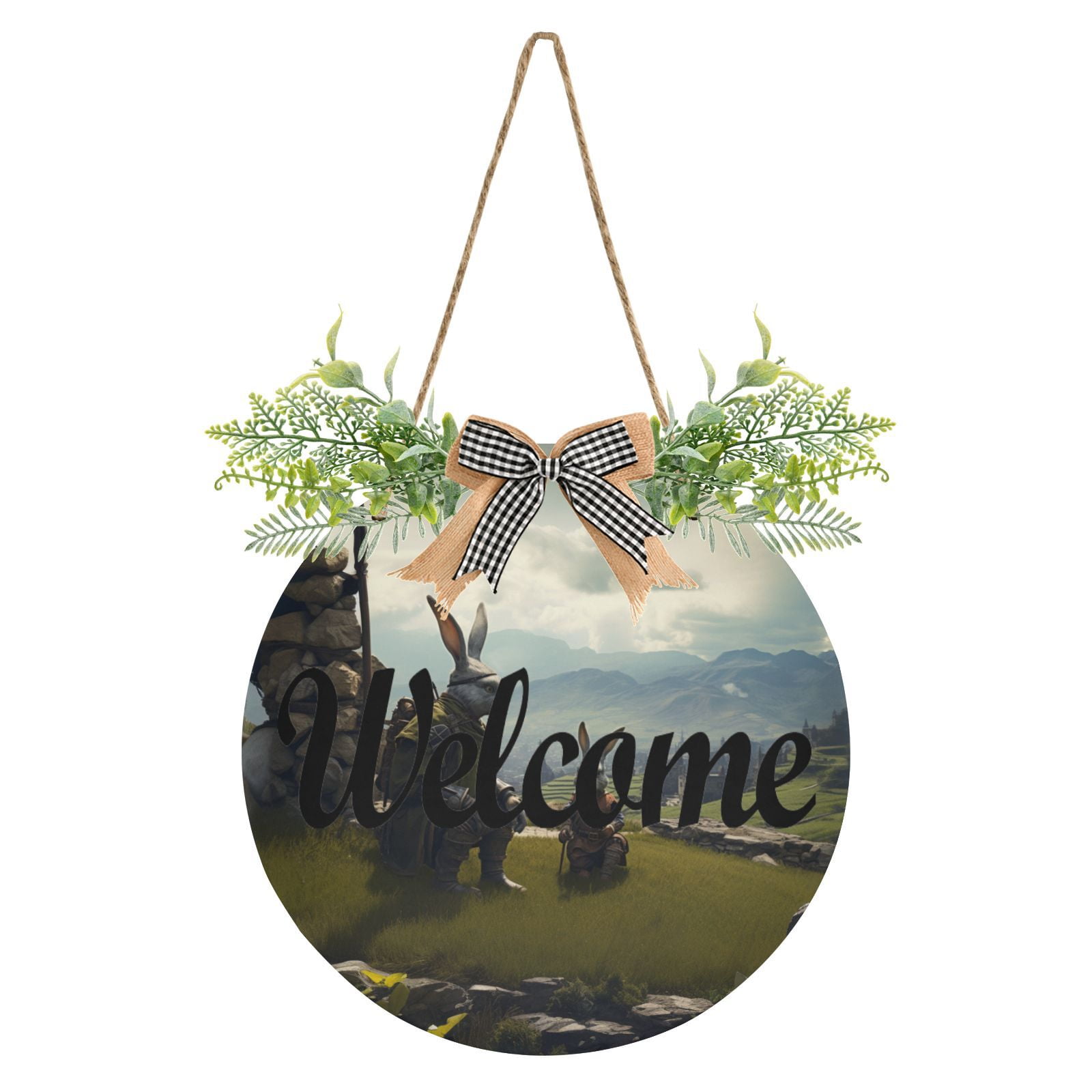 Rabbits Clouds Forest Trees Camping Welcome Sign for Front Door Wreath ...