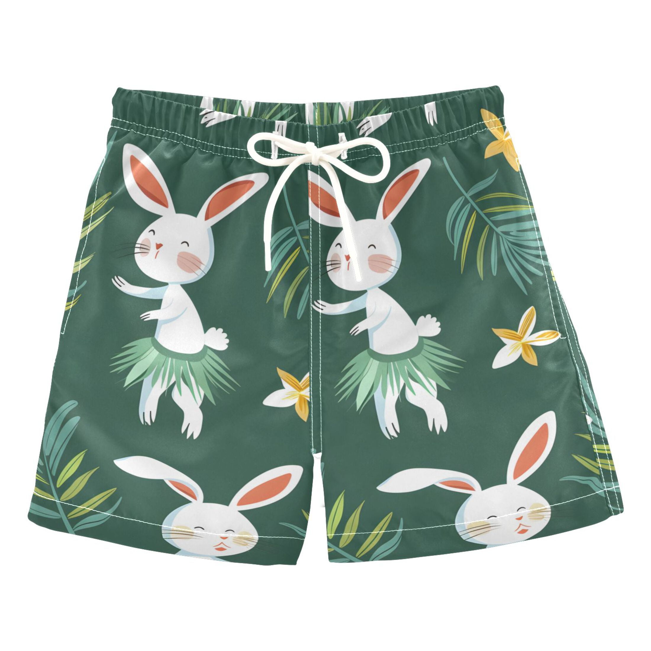 Rabbits Dancing Hula-hula Leaves Boys' Swim Trunks Board Shorts Beach ...