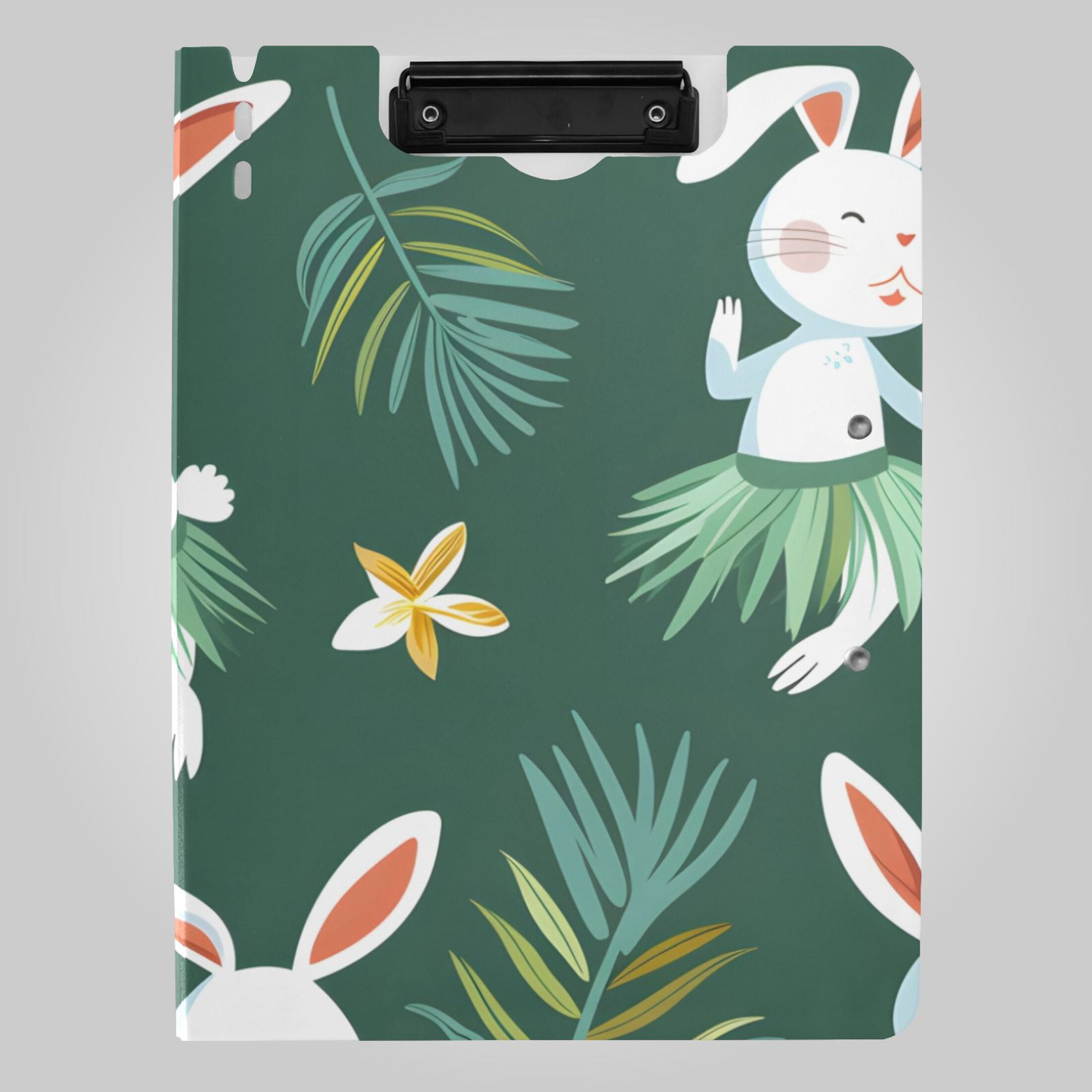 Rabbits Dancing Hula-hula Leaves Foldable Binder Folder Clipboard with ...