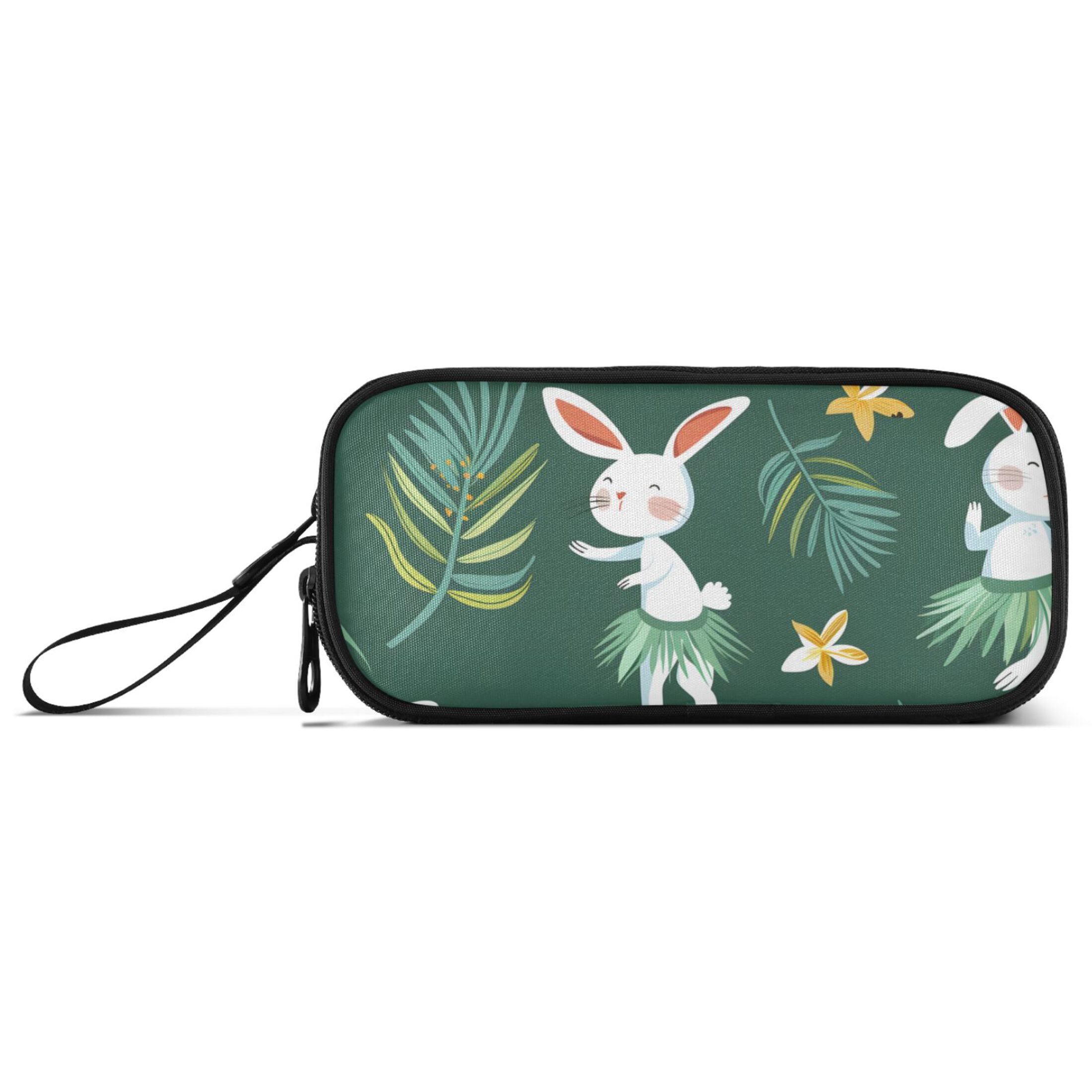 Rabbits Dancing Hula-hula Leaves Pencil Case Stationary Holder Pen Bag ...