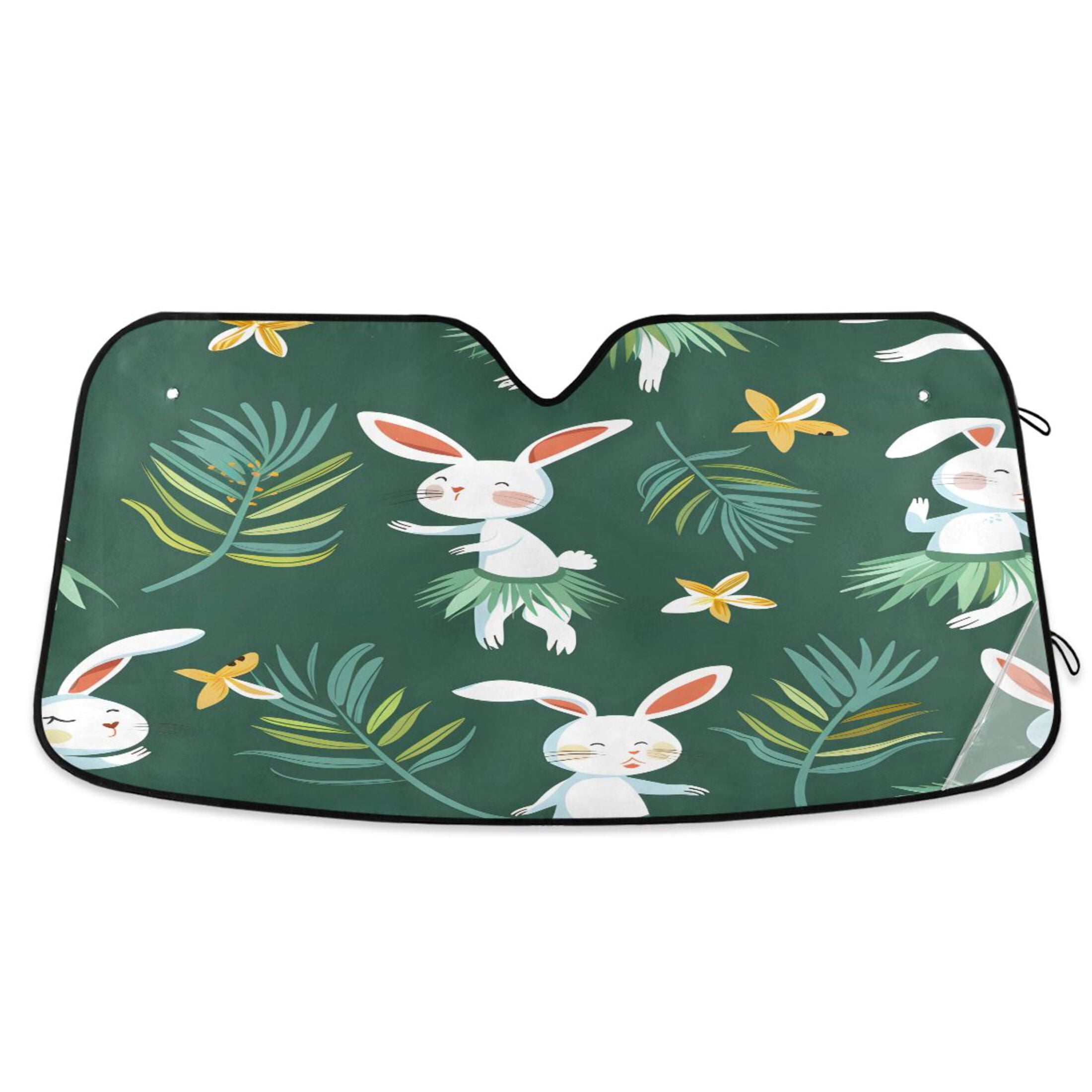 Rabbits Dancing Hula-hula Leaves Windshield Sun Shade Automobile Visor ...