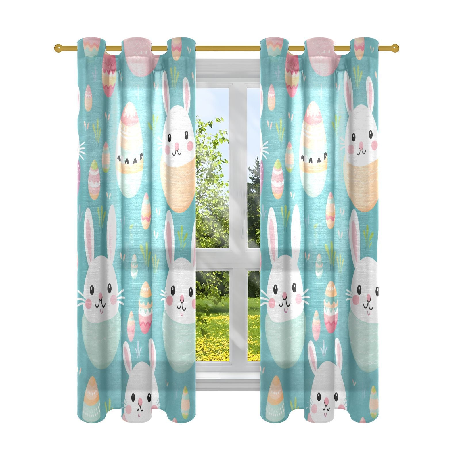 Rabbits Easter Eggs Blackout Curtains Patio Door Curtains Window ...