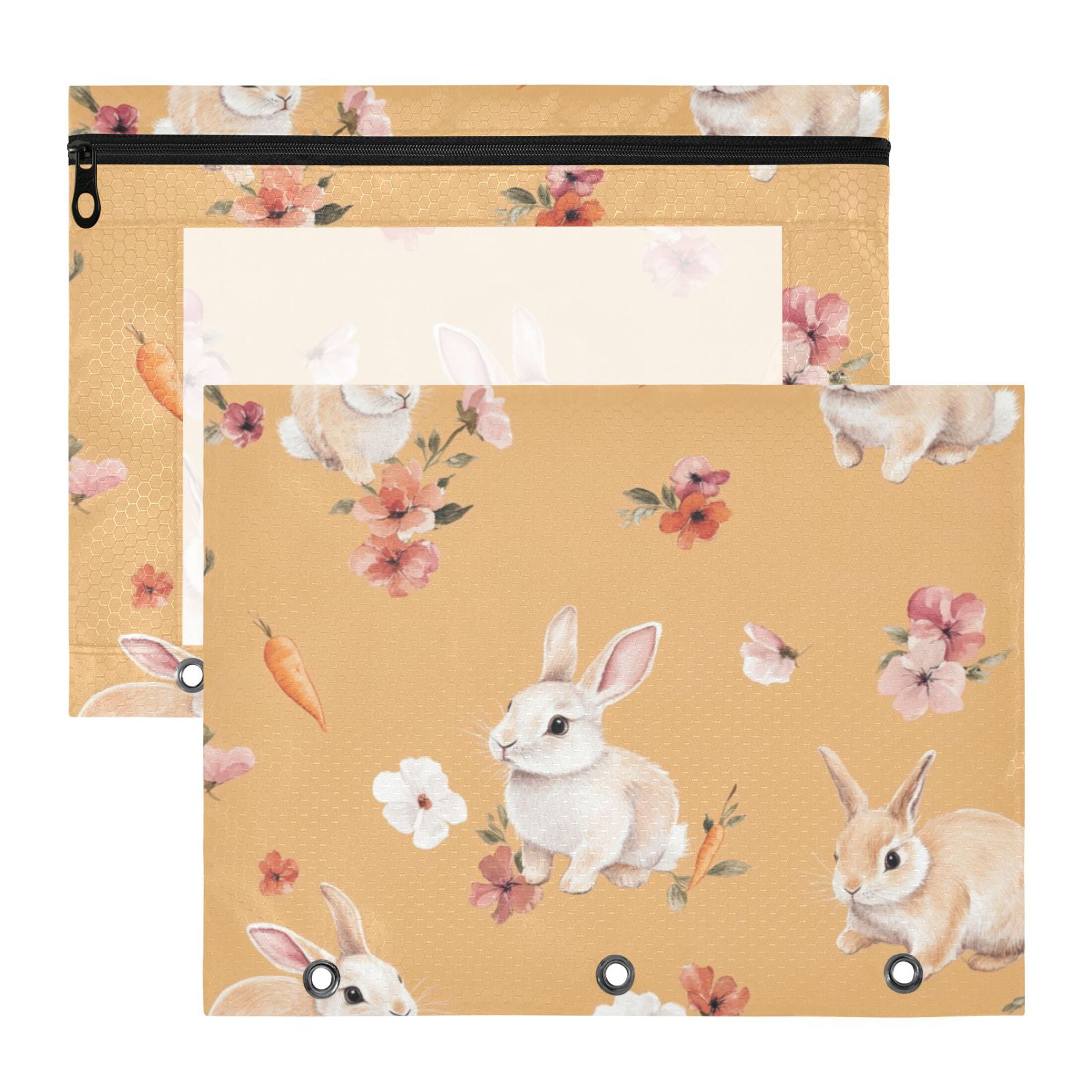 Rabbits Florals Carrots Leaves 3-Ring Binder Pouches A4 Size Zipper ...
