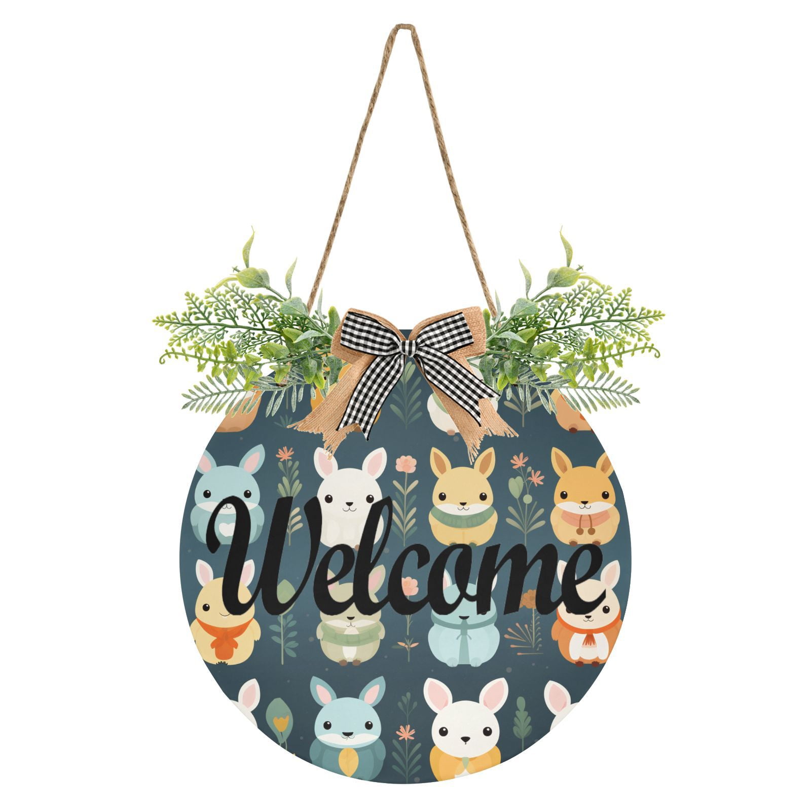 Rabbits Leaves Welcome Sign for Front Door Wreath Door Sign for ...