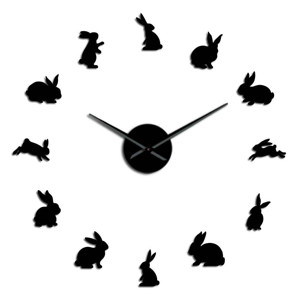 Rabbits Pet Silhouette Frameless Wall Clock Stickers, DIY Modern ...