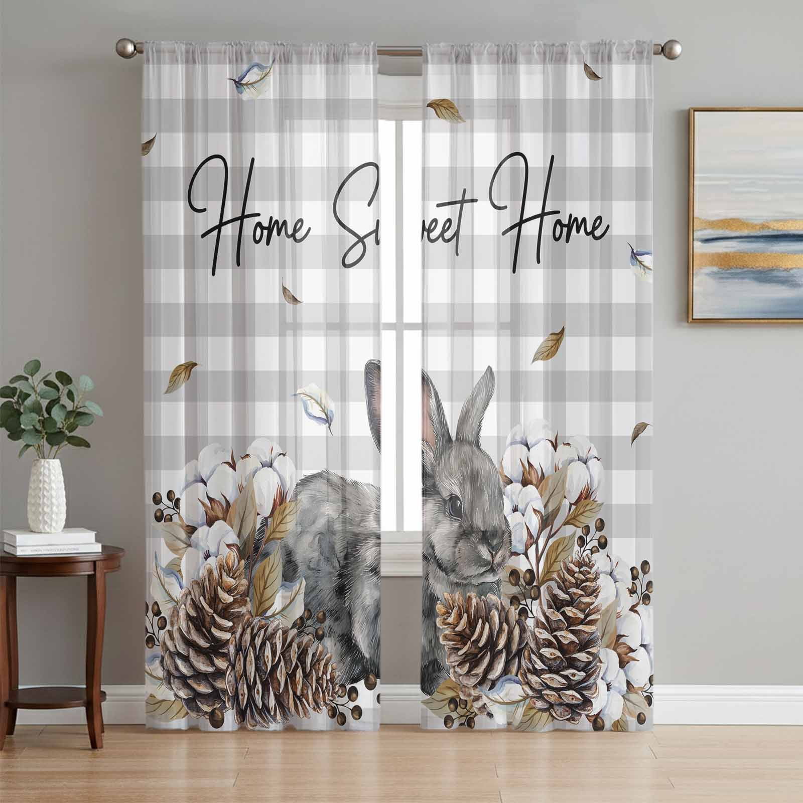 Rabbits Pine Cone Sheer Curtains 72 Inch Length 2 Panels Set, Sweet ...