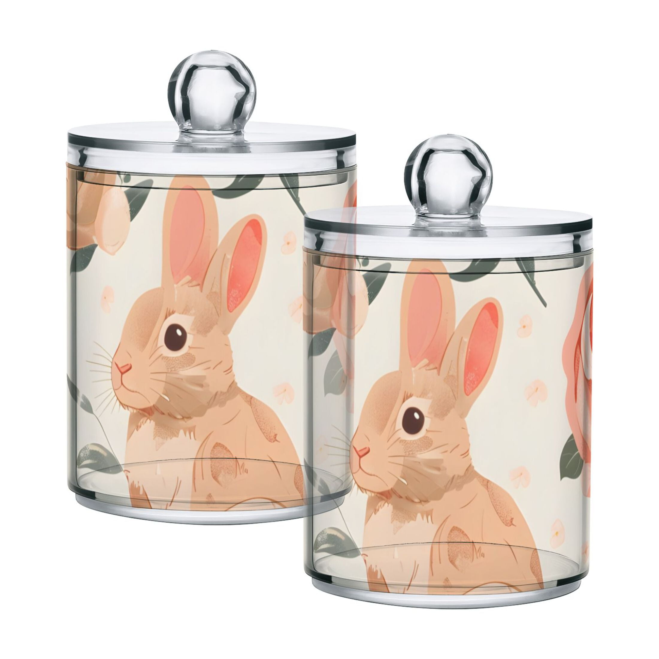 Rabbits Roses Leaves Vintage Translucent Plastic Cans Storage Canisters ...