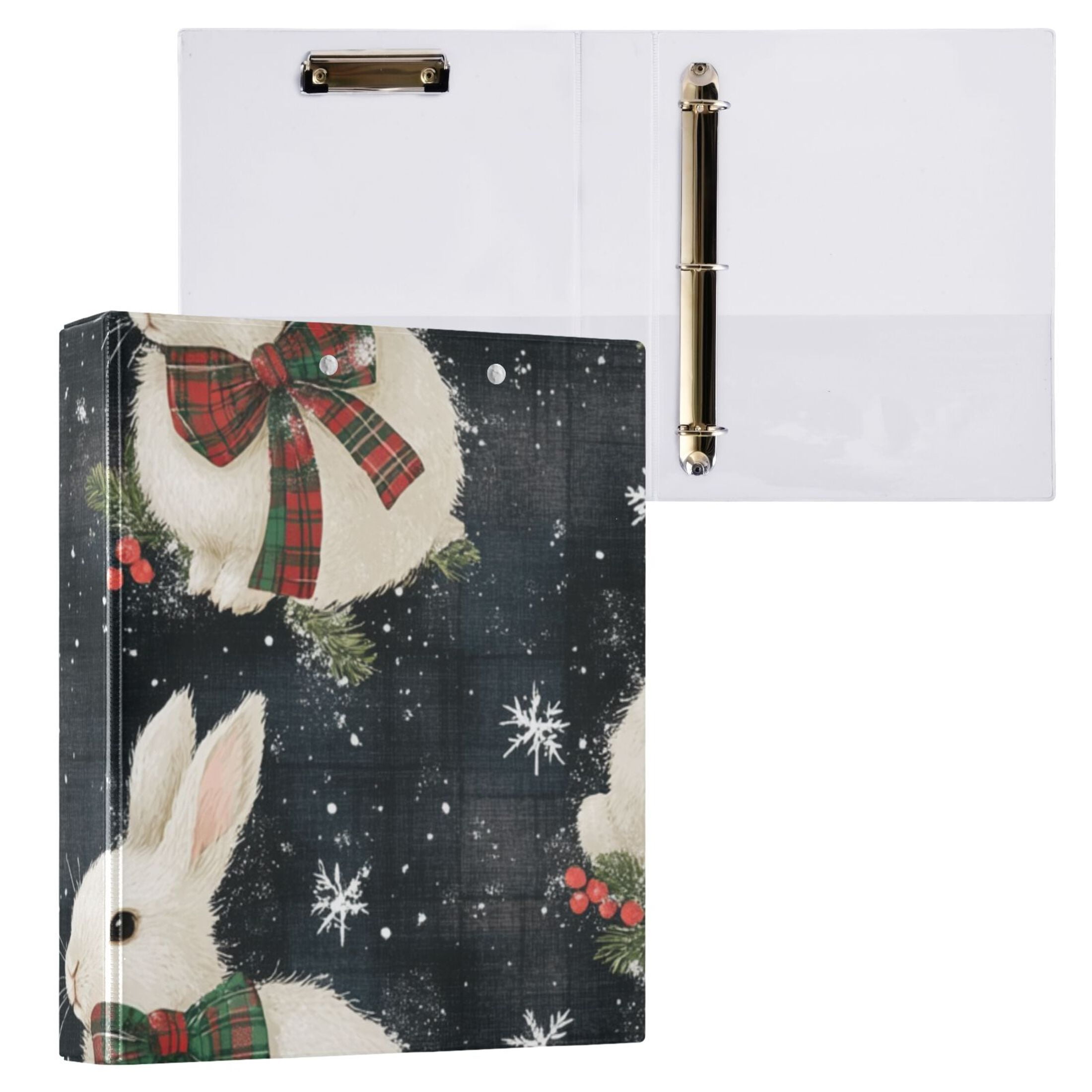 Rabbits Snowflakes Santa 3 Ring Binders 1.5 inch Hardcover File Folders ...