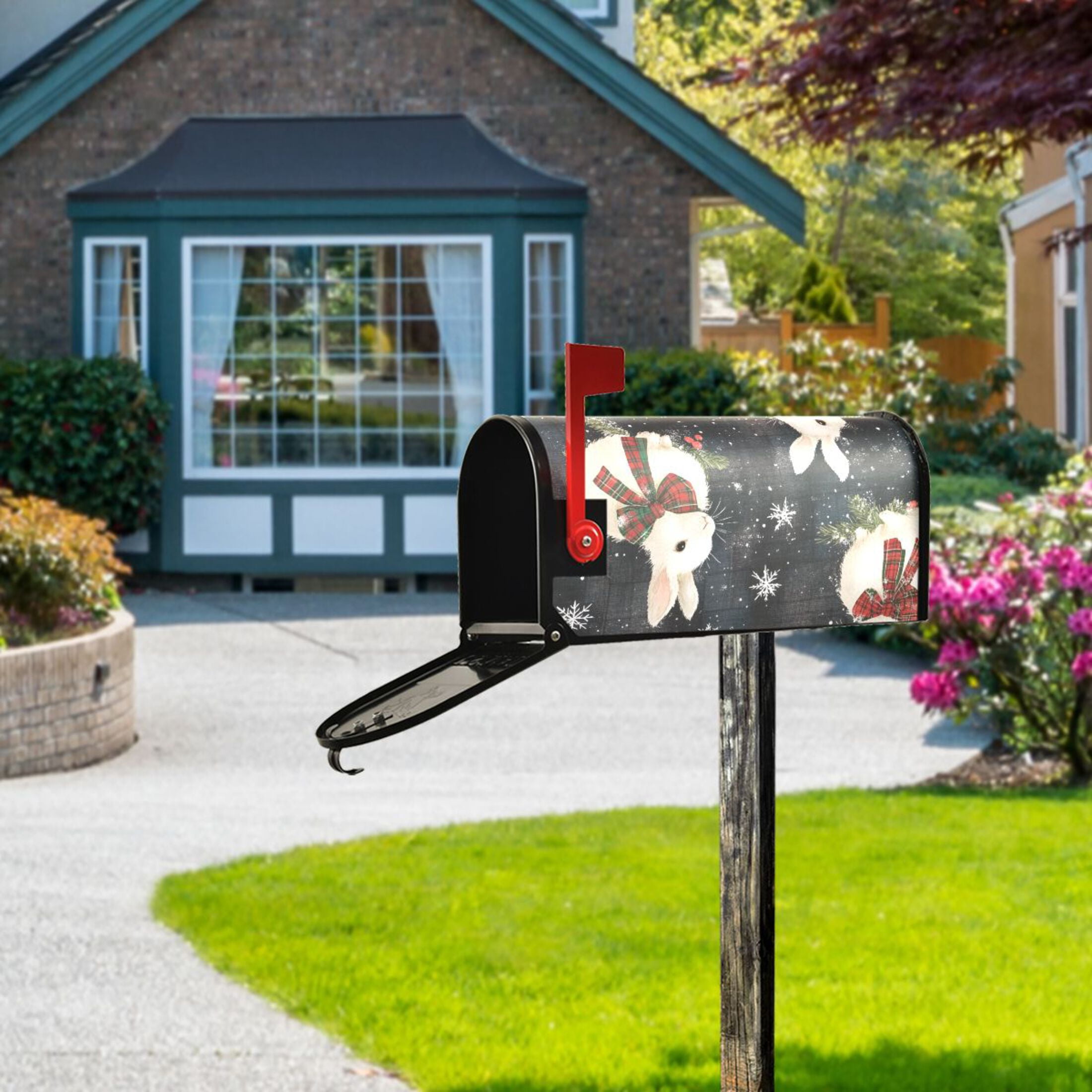 Rabbits Snowflakes Santa Mailbox Cover Magnetic Standard Size Post Box ...