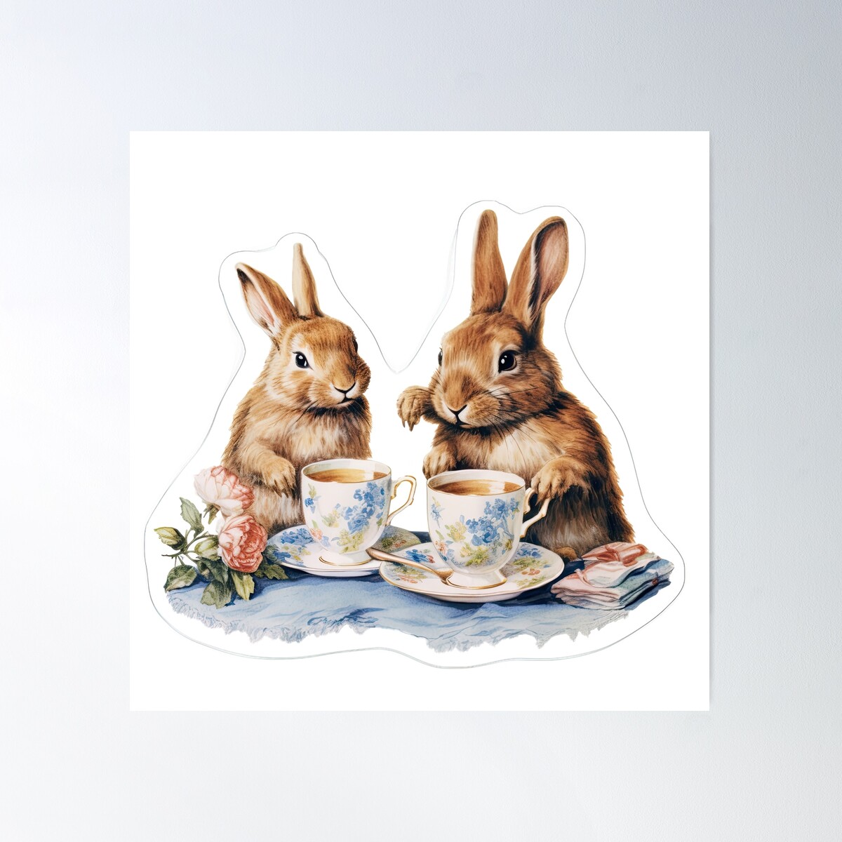 Rabbits With Cups Poster Wall Art, Modern Wall Decor For Living Room ...