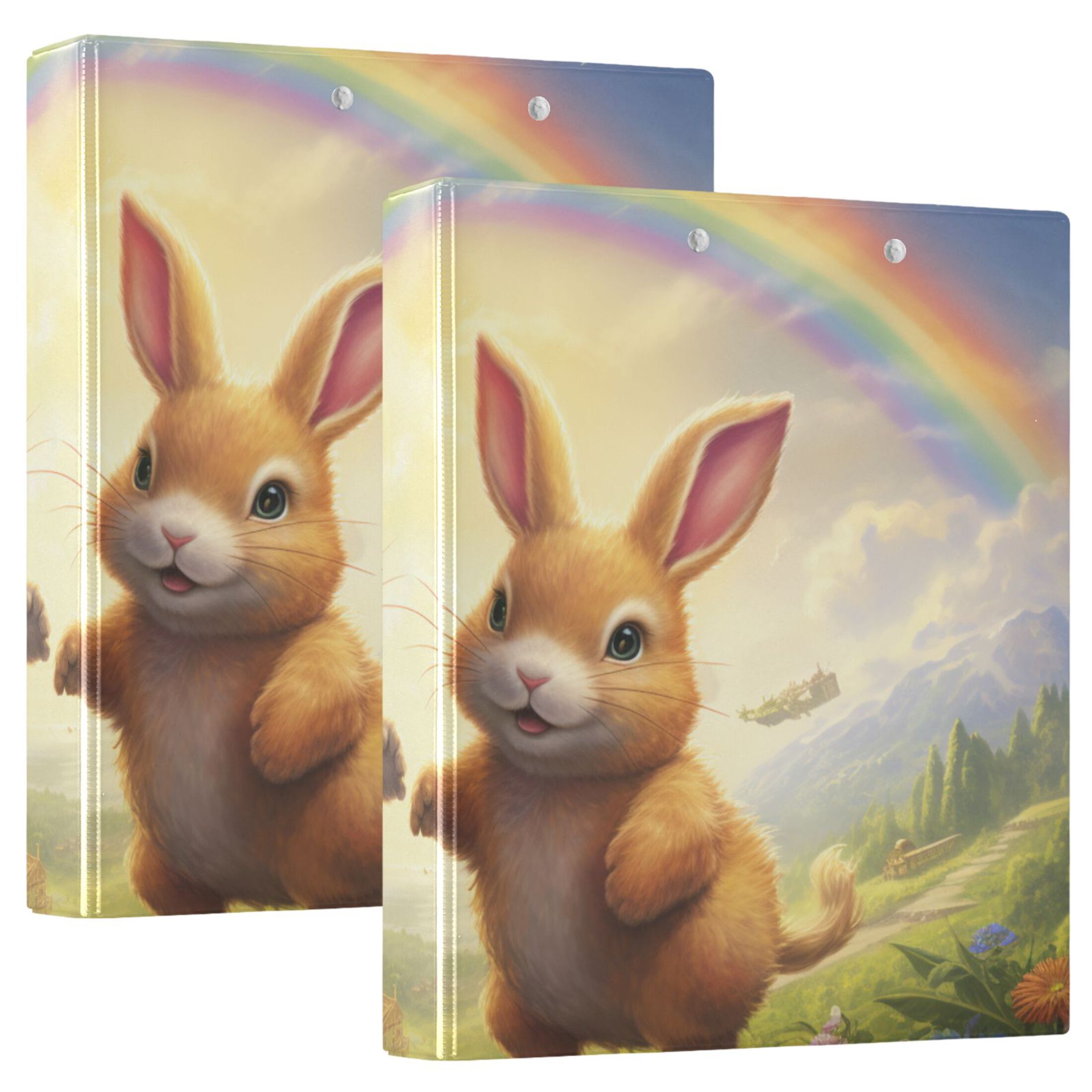 Rabbits and Rainbow Grassland 3 Ring Binders 1.5 inch Hardcover File ...